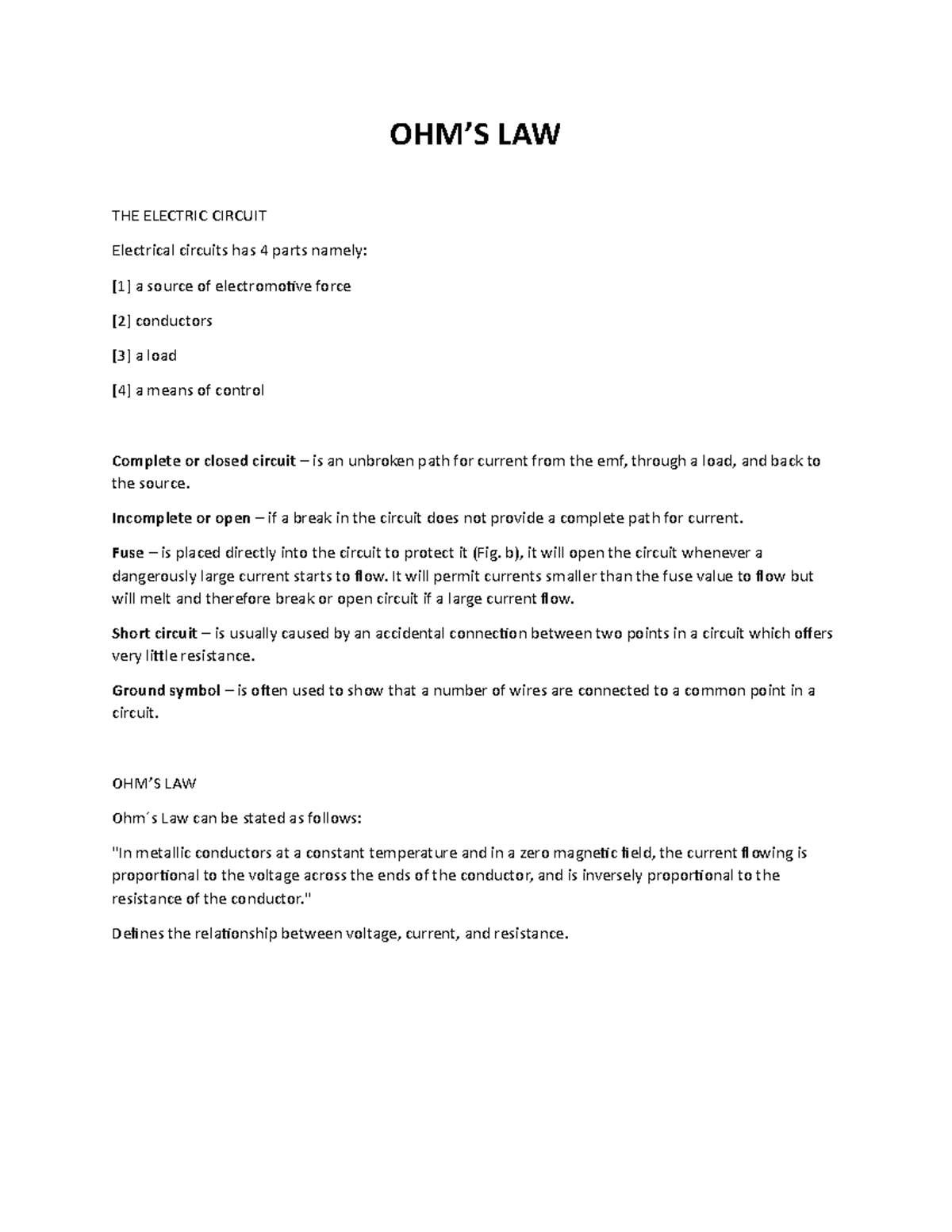 OHM'S LAW - Lecture notes for Electrical Engineering: Ohm's Law - OHM’S ...