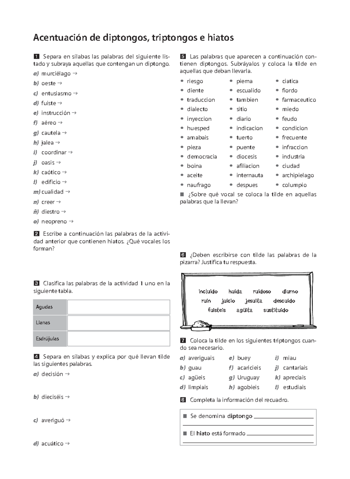 Ortografía 2023 - EJERCICIOS - Acentuación de diptongos, triptongos e ...