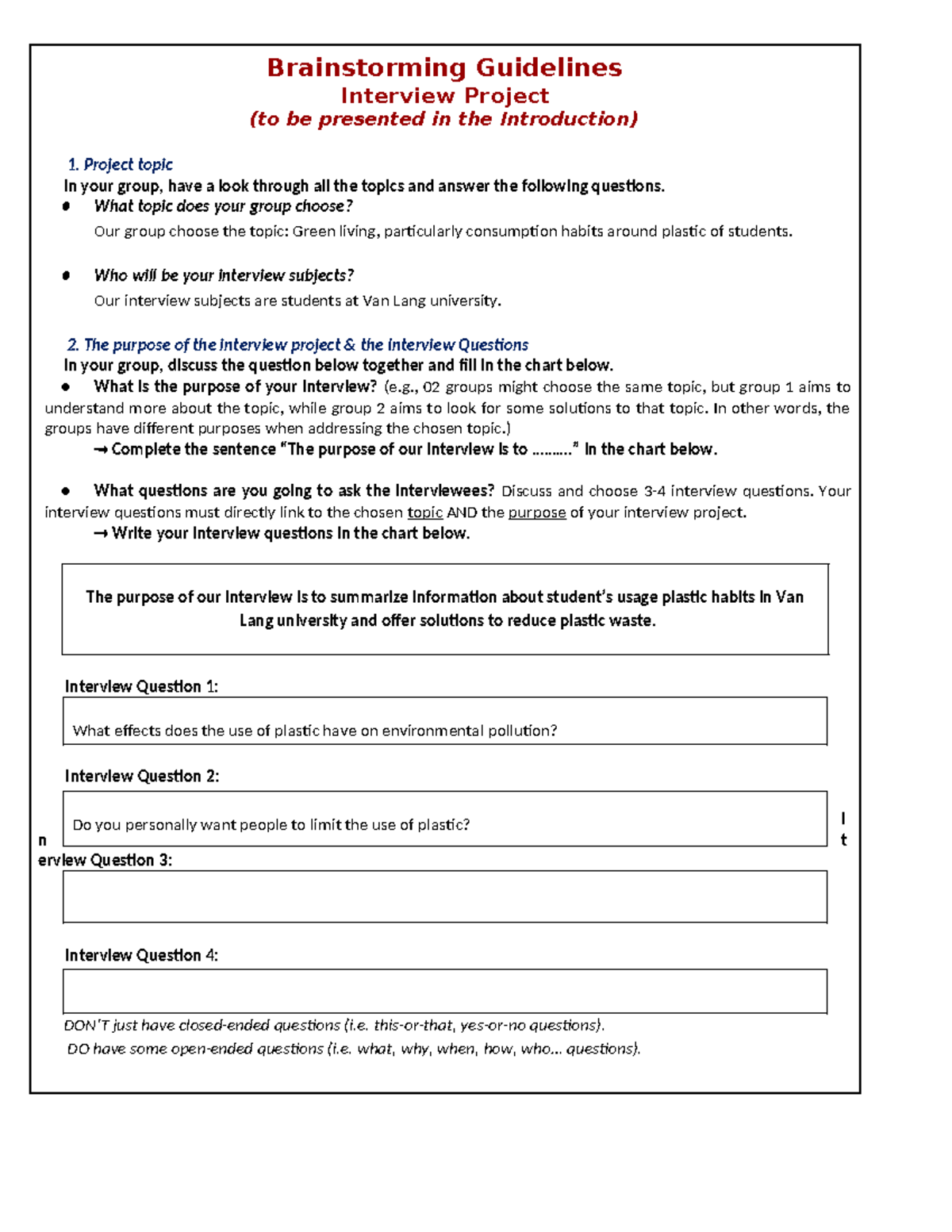 brainstorming guilines - Brainstorming Guidelines Interview Project (to ...