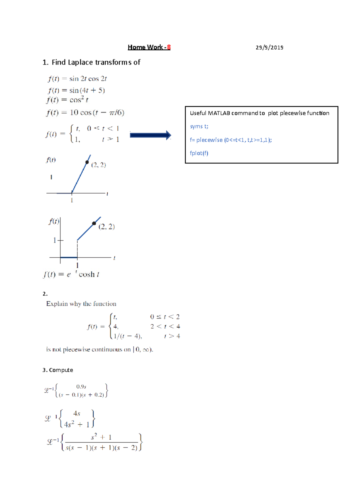 Advanced Engineering mathematics Homework 8 questions - ADVANCED ...