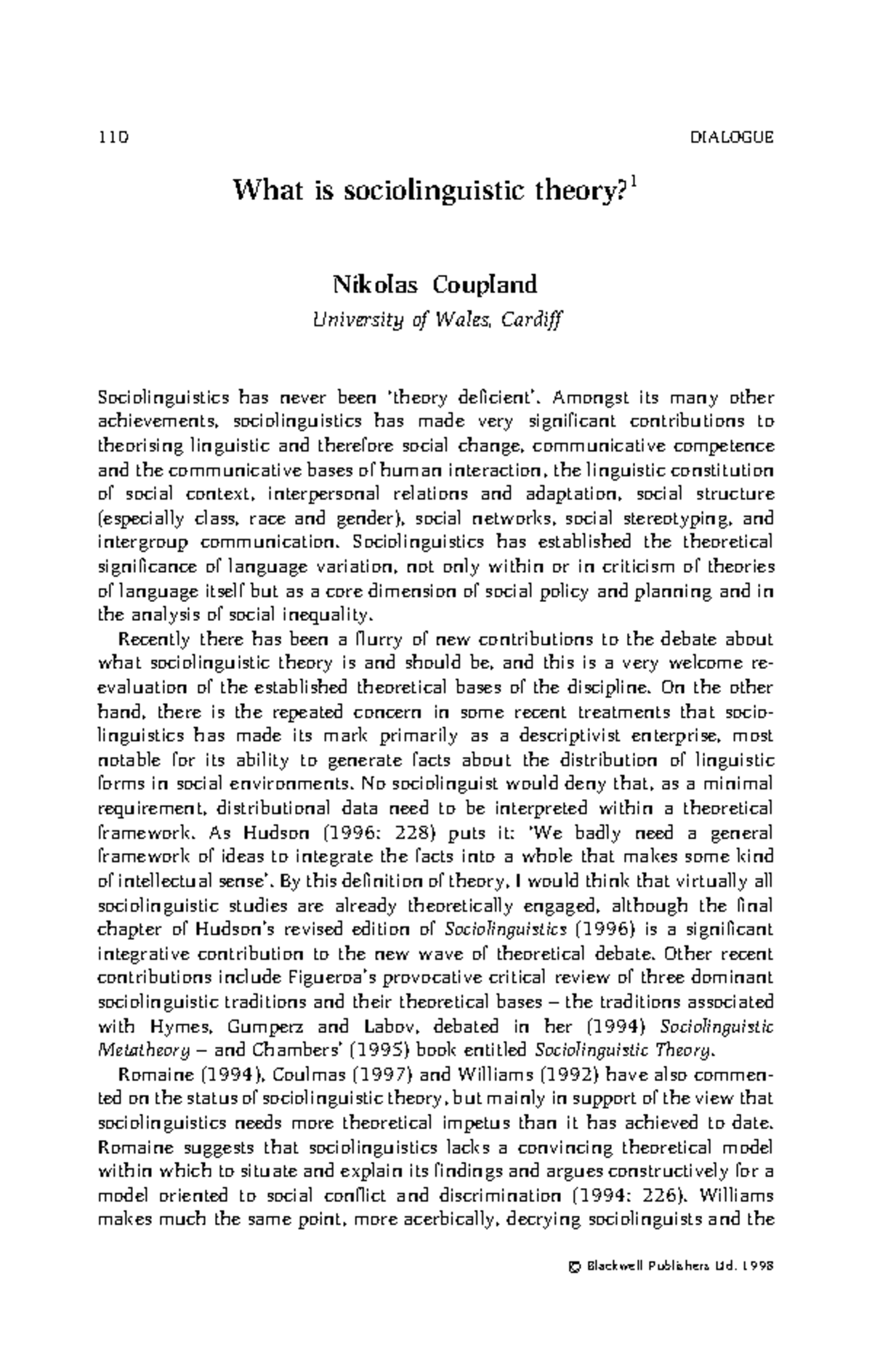 Theory fil101 - notes - What is sociolinguistic theory? 1 Nikolas ...