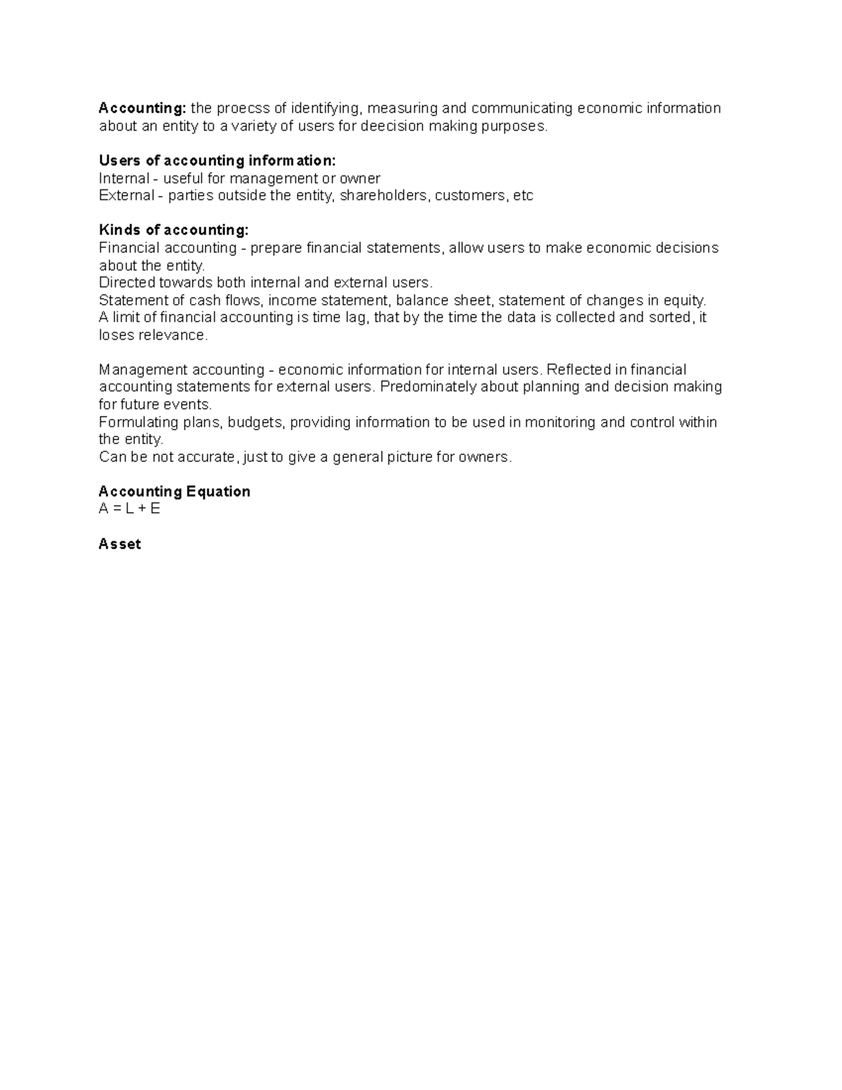 BSNS115 Exam Study - Lecture notes 1-24 - Accounting: the proecss of ...