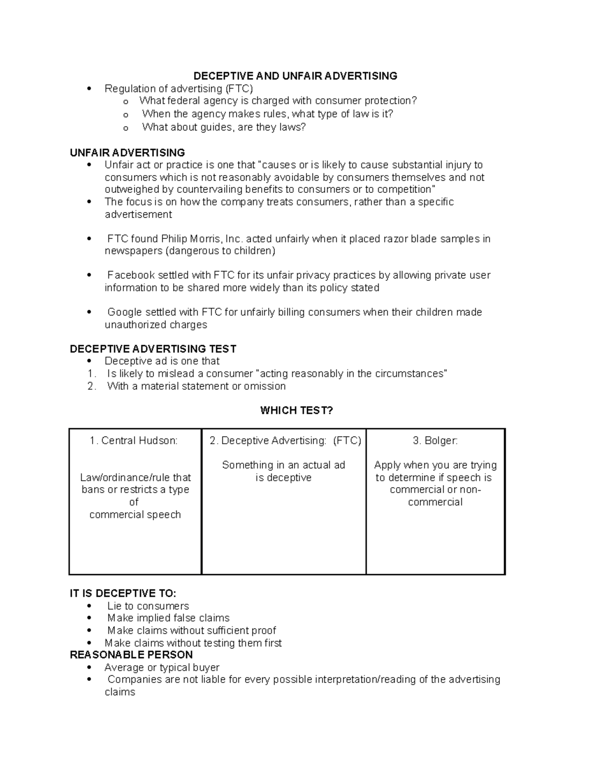 Deceptive AND Unfair Advertising - DECEPTIVE AND UNFAIR ADVERTISING ...