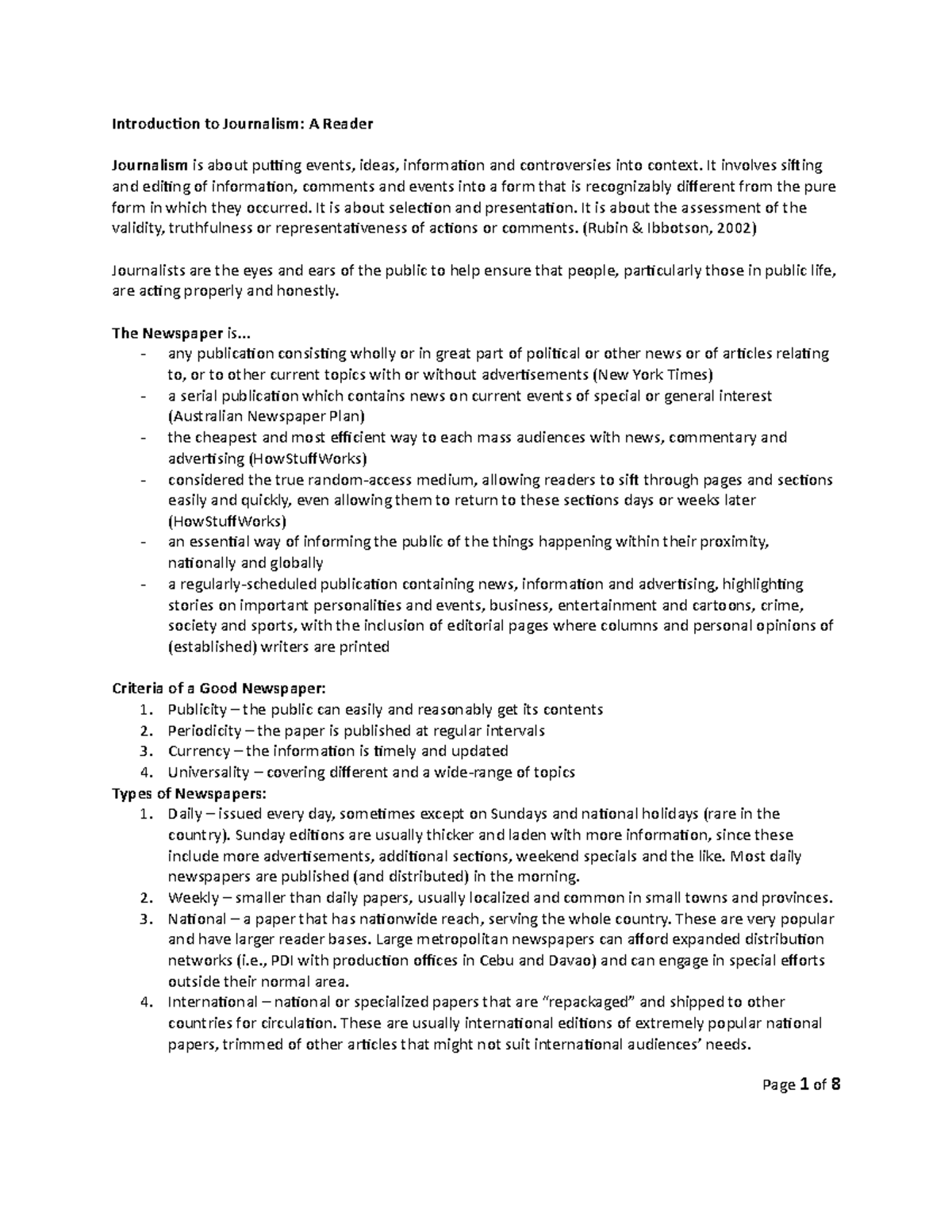 Introduction-to-Journalism Reader - Introduction to Journalism: A ...