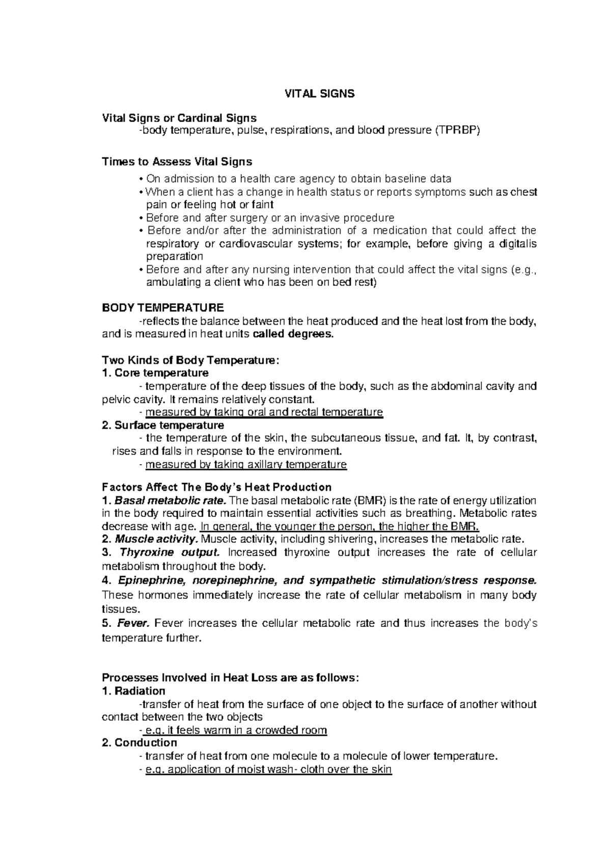 Vital Signs - None - VITAL SIGNS Vital Signs or Cardinal Signs -body ...