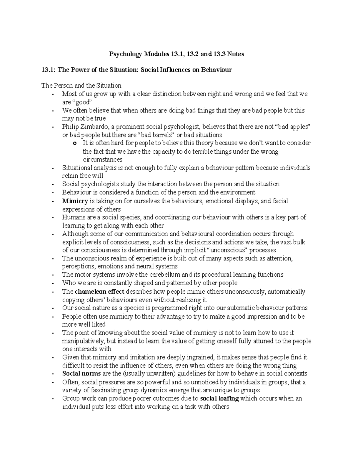 Week 10 - Textbook Notes (13.1, 13.2, 13 - Psychology Modules 13, 13 ...