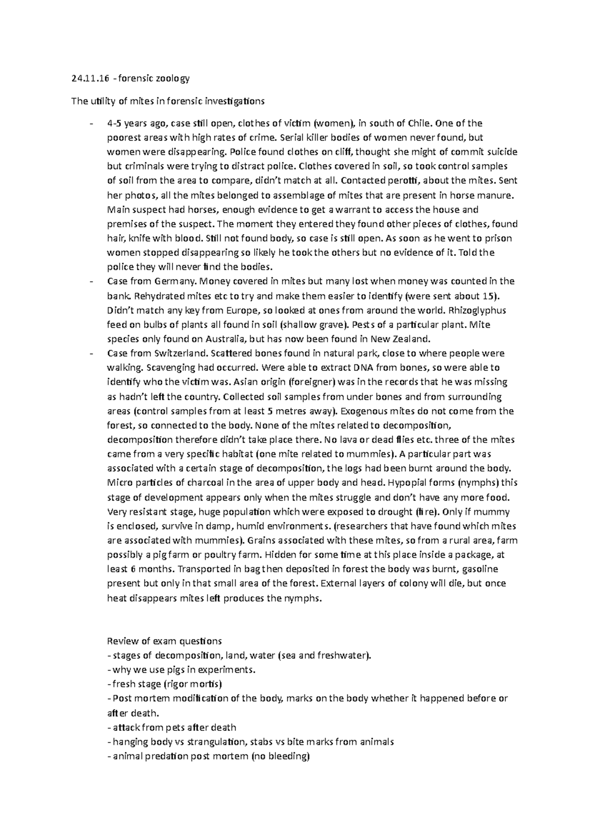 Utility of mites in forensic investigations - real case studies - 24.11 ...