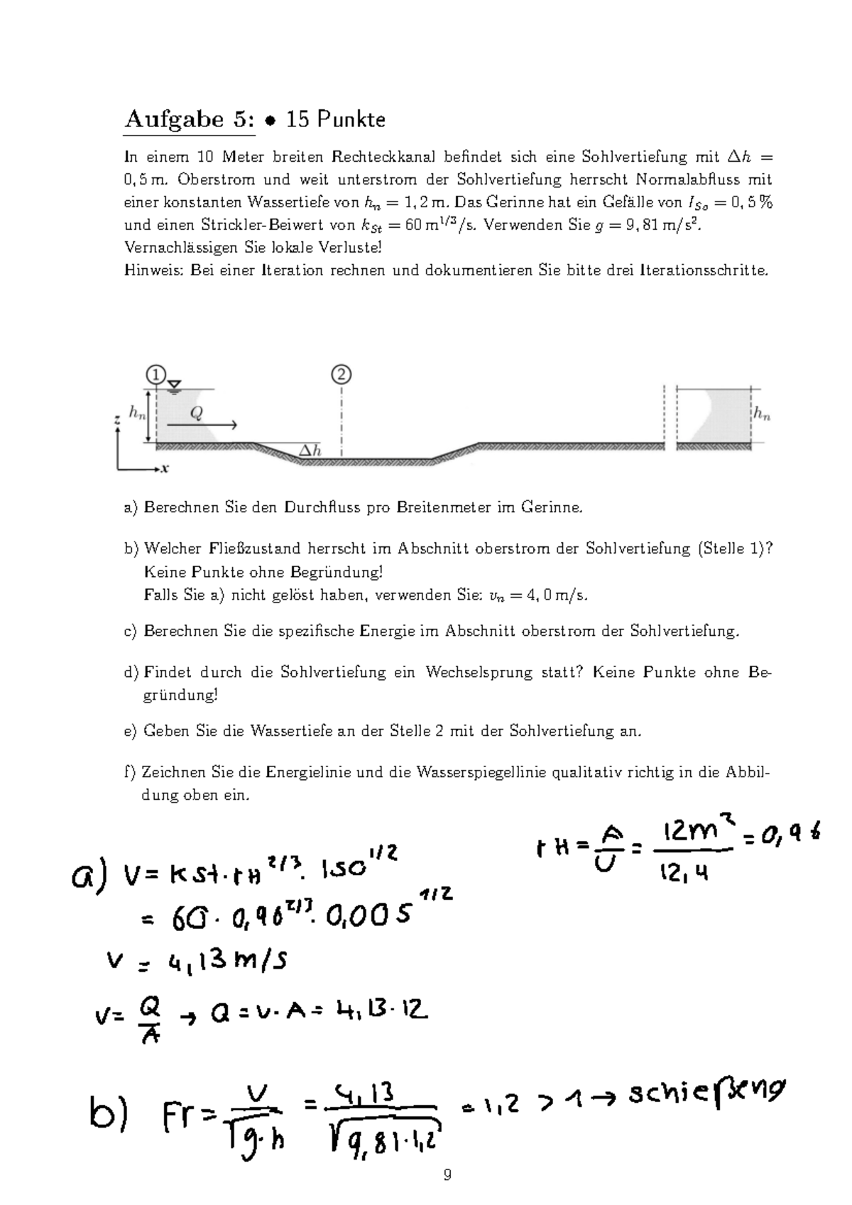 Gerinne 1 2 - Aufgabe Strömungsmechanik - Aufgabe 5: • 15 Punkte In ...