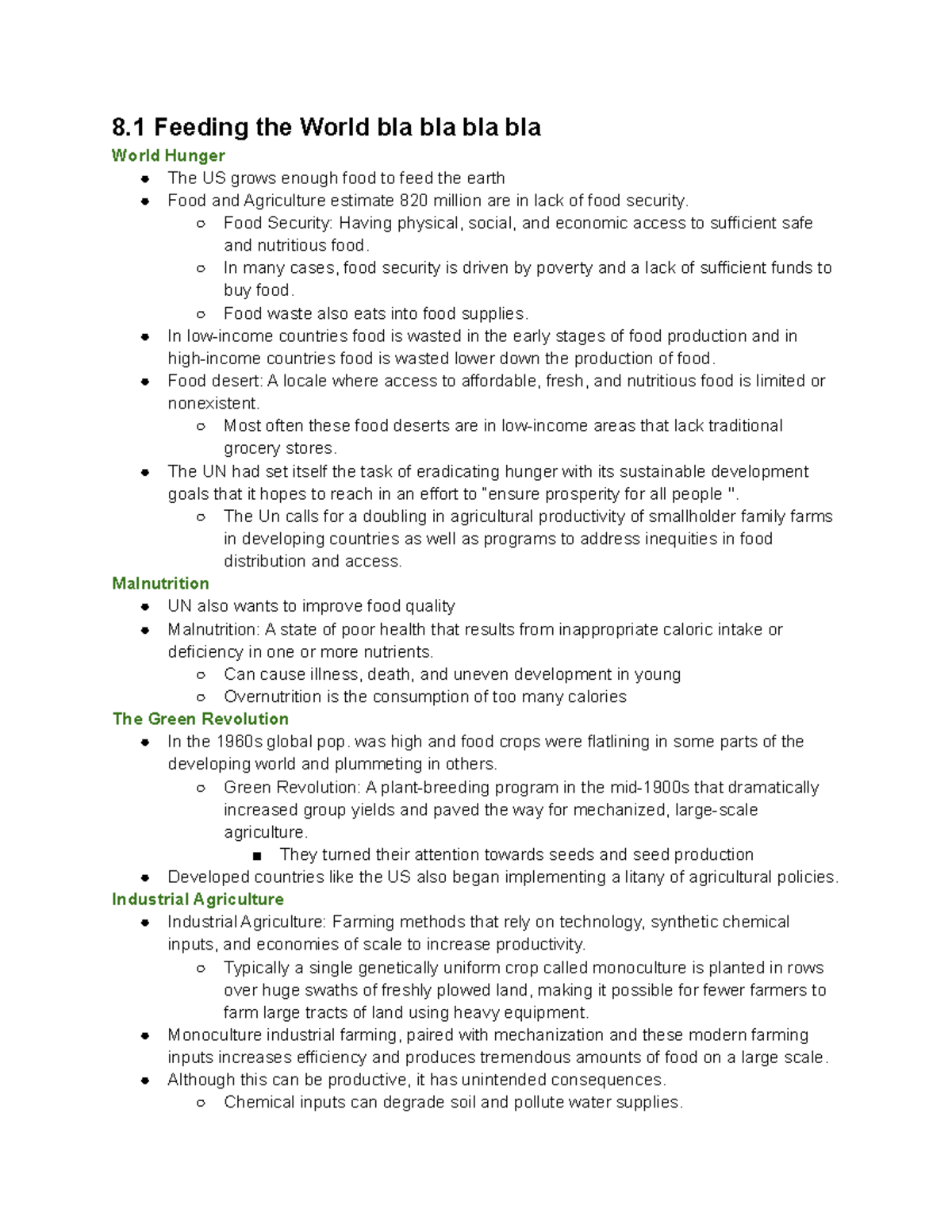 Chp. 8.1 and 8.2 - Summary of Agriculture and World Hunger - 8 Feeding ...