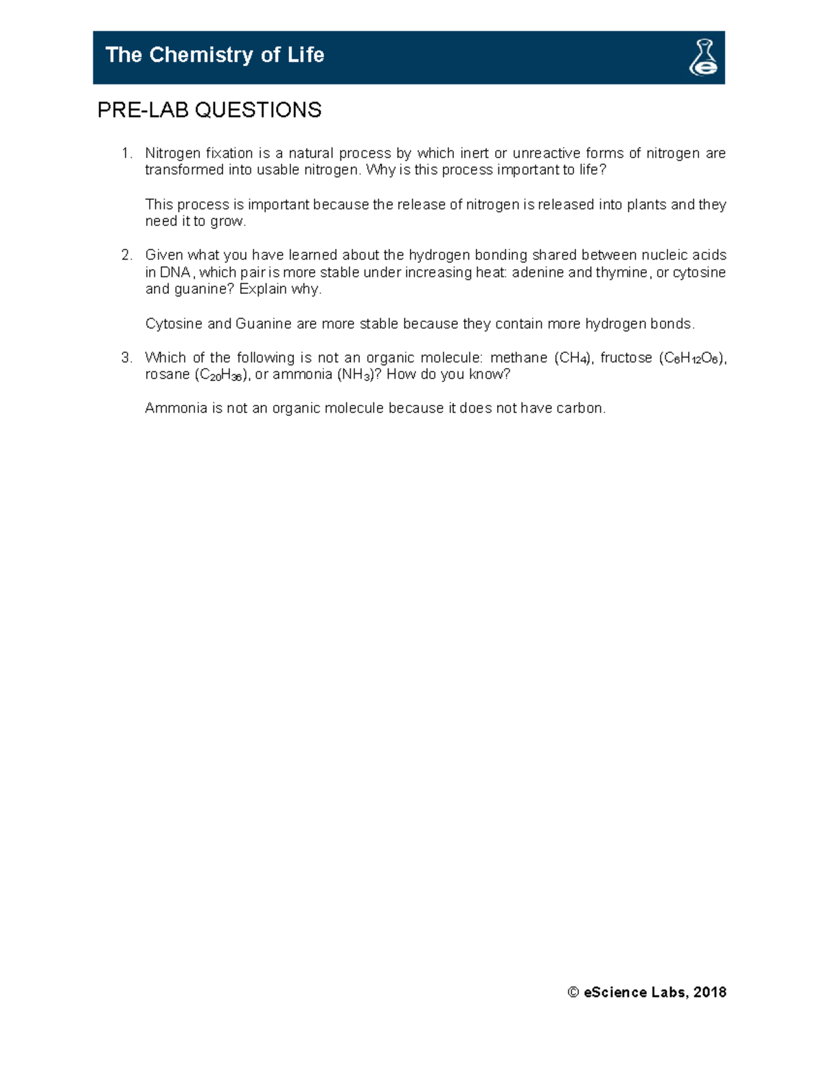 IB 1108 L05 Chem Life - N/A - © eScience Labs, 2018 The Chemistry of ...