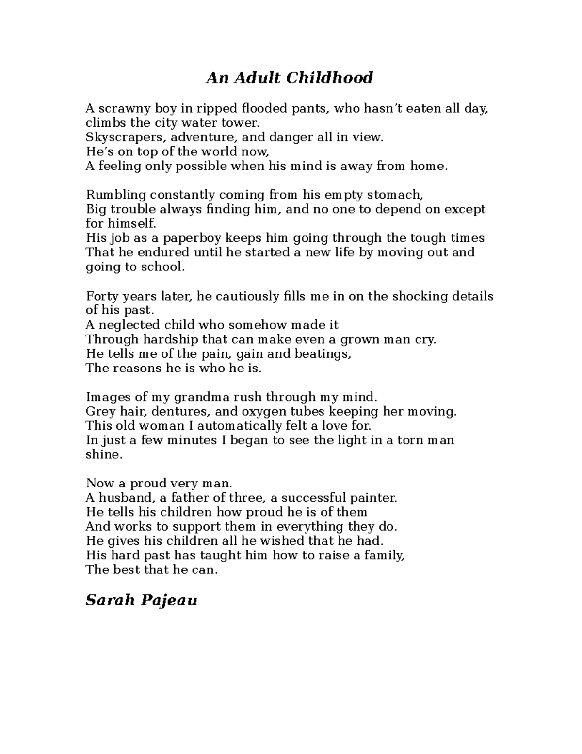 Poetry- Dad - An Adult Childhood A scrawny boy in ripped looded pants ...