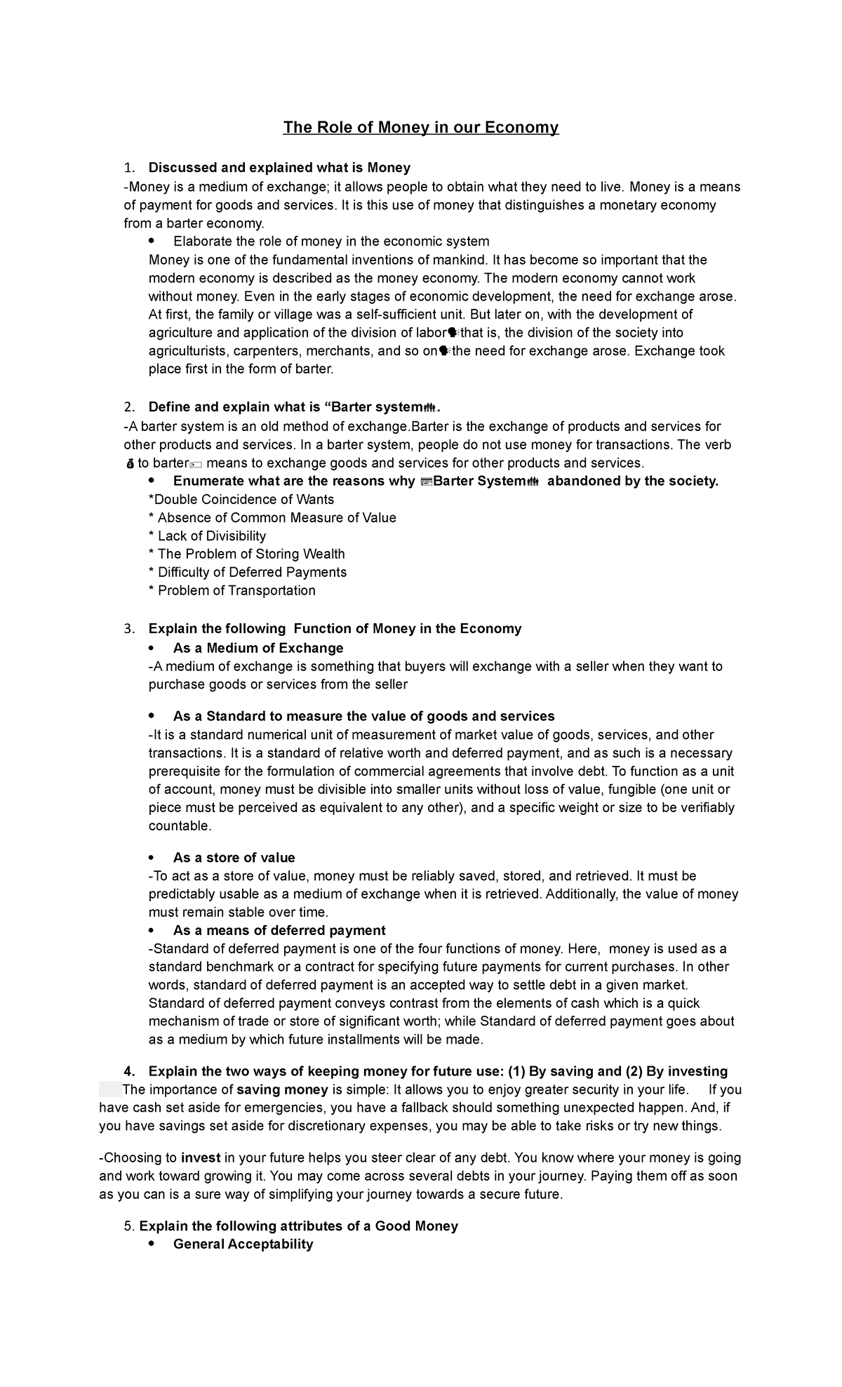 THE ROLE OF Money IN OUR Community - The Role of Money in our Economy 1 ...