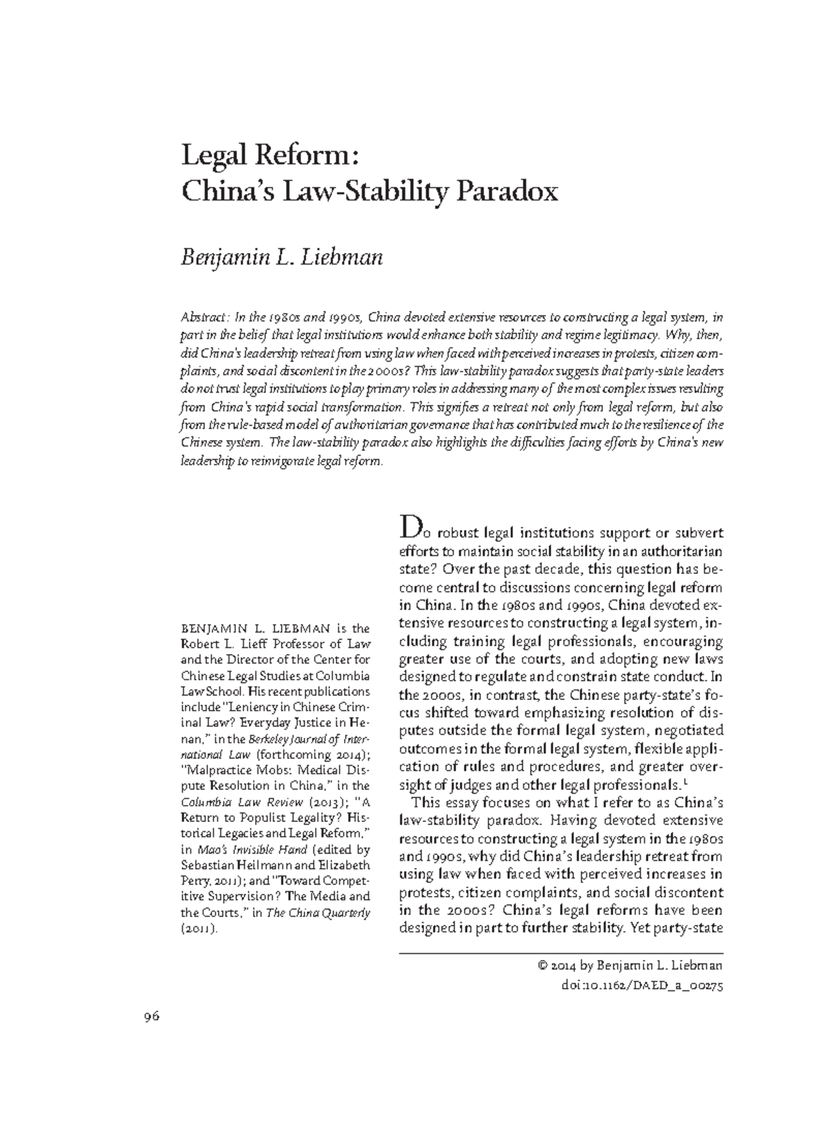 Liebman Legal-Reform-Chinas-Law-Stability-Paradox - Legal Reform ...