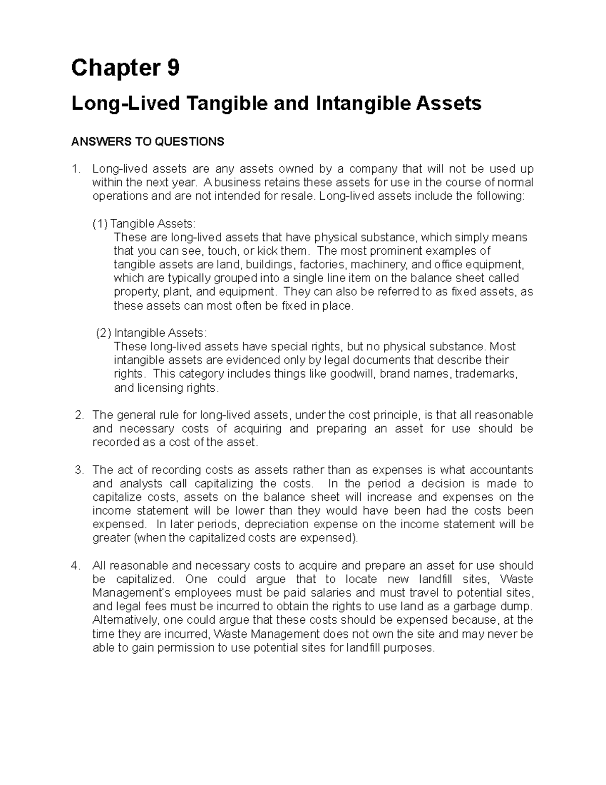 Chapter 9 - Solutions - Chapter 9 Long-Lived Tangible and Intangible ...
