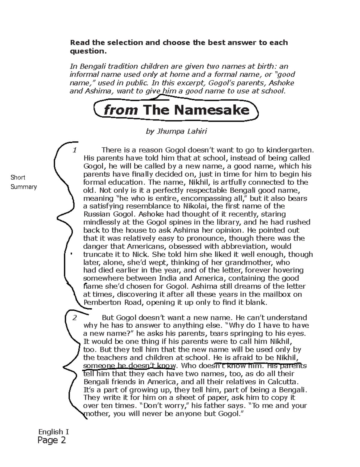 Shamiyah Robertson - English I ECR and SCR practice - Read the ...