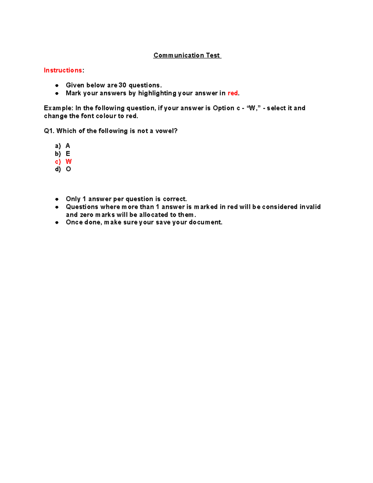 Leelkant Communication Test - Communication Test Instructions: Given ...