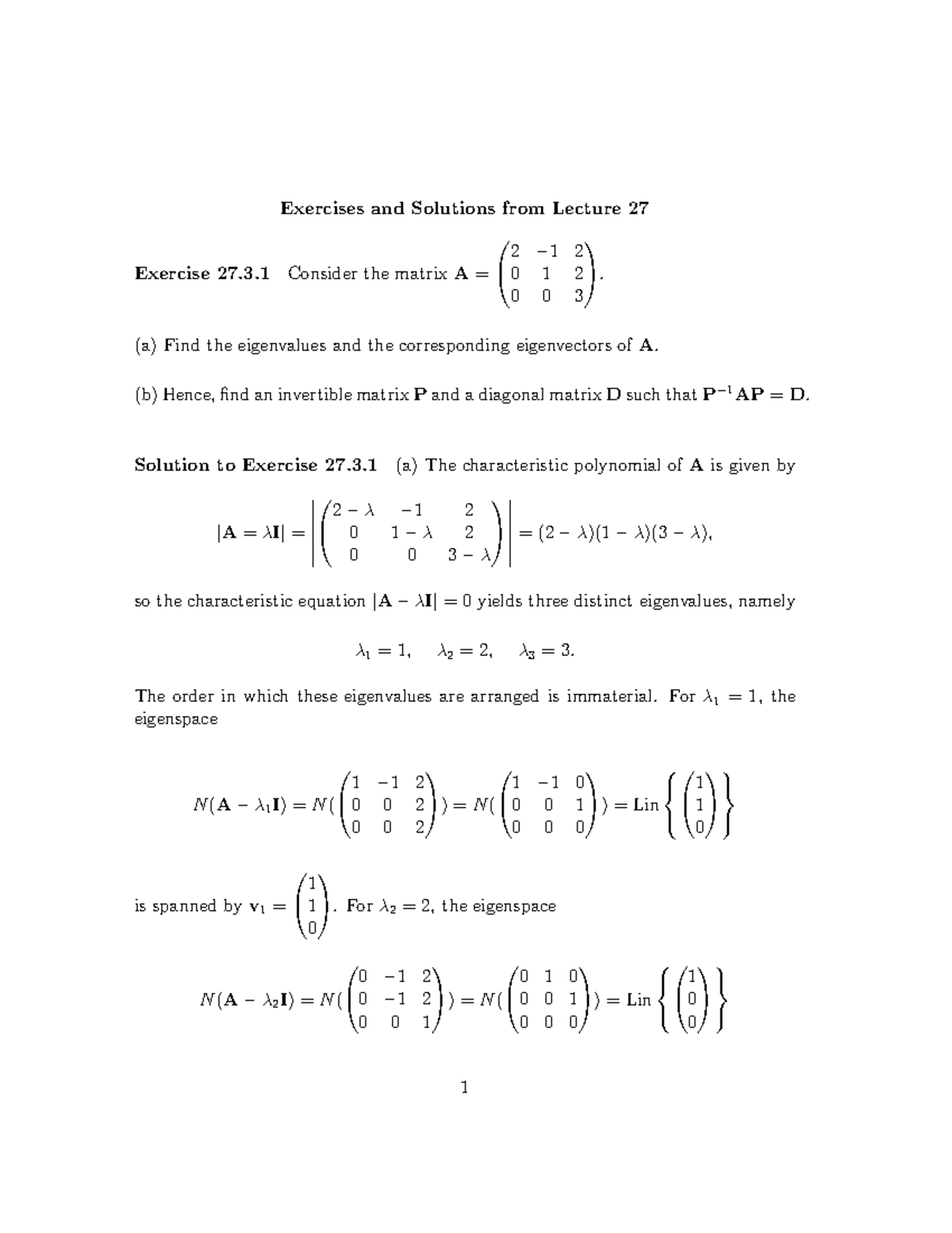 Exercise 27 - Exercises and Solutions from Lecture 27 Exercise 27.3 ...