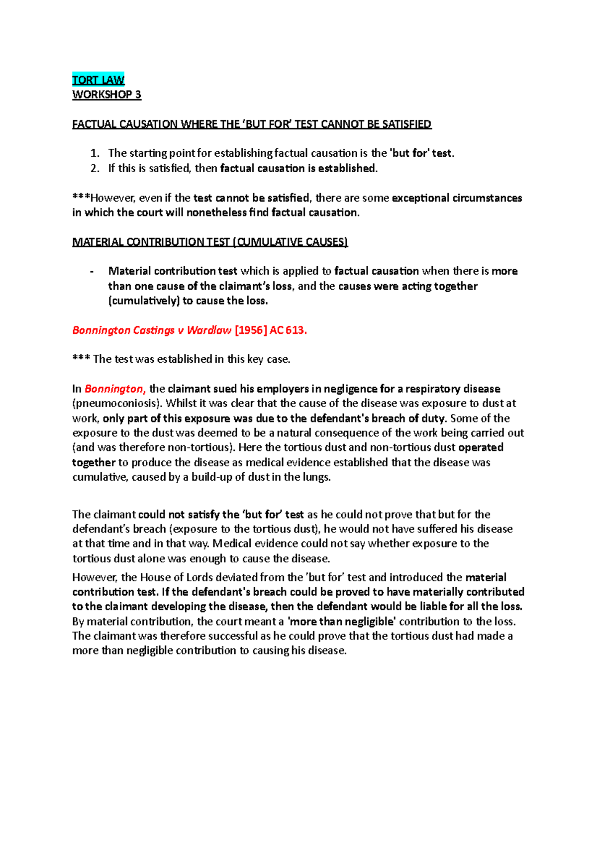 Factual Causation Where THE ‘BUT FOR’ TEST Cannot BE Satisfied - TORT ...