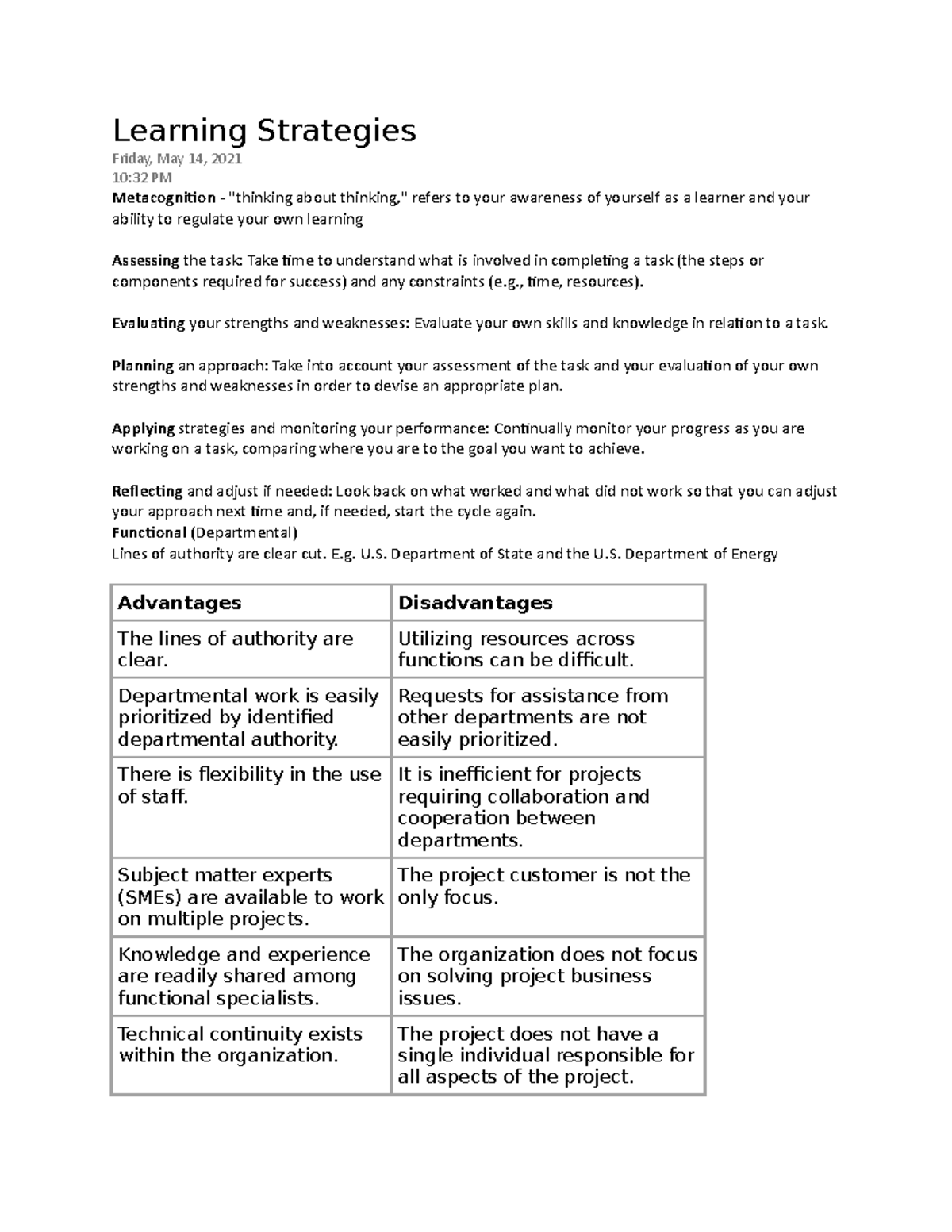Learning Strategies - Project Management notes - Learning Strategies ...