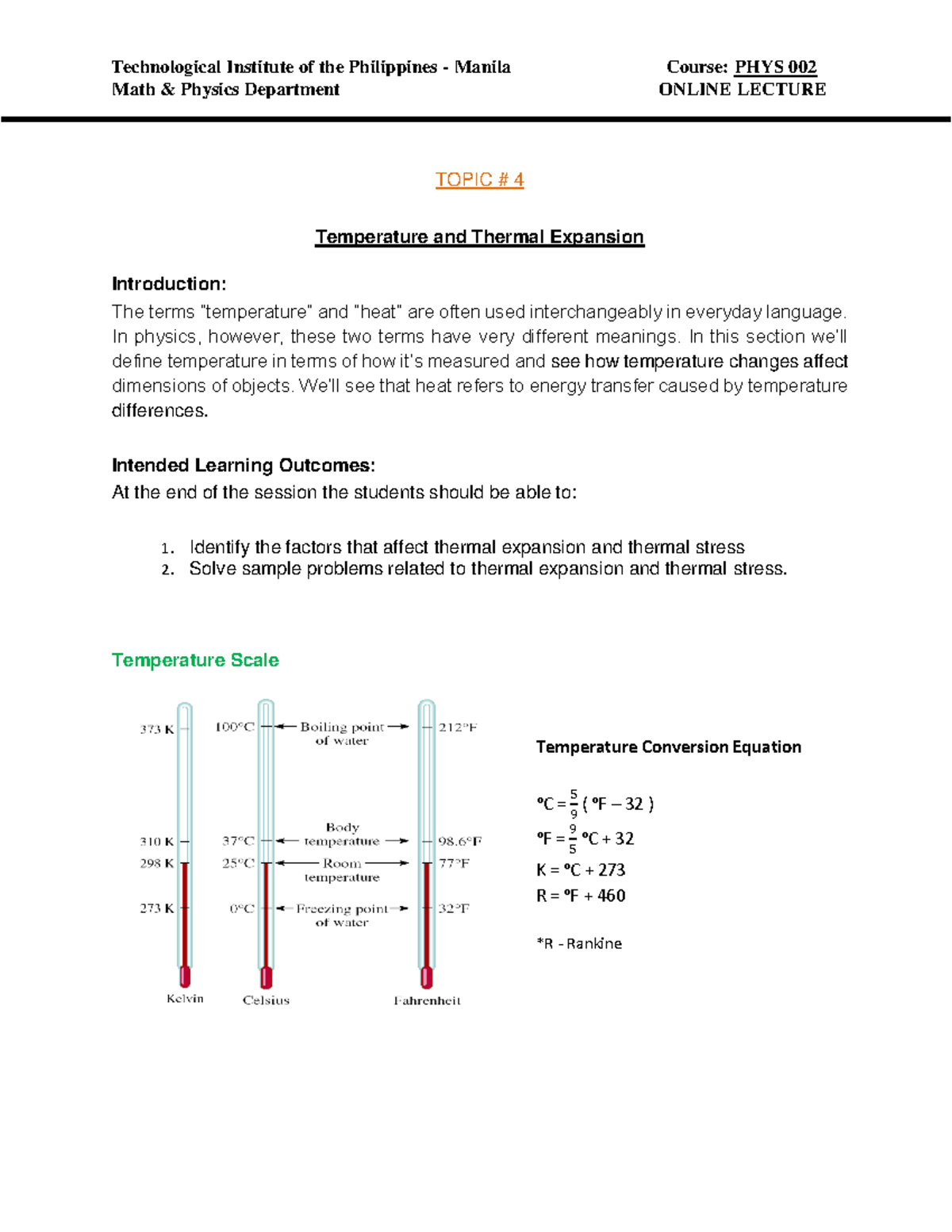 Temperature and Thermal Expansion - Math & Physics Department ONLINE ...