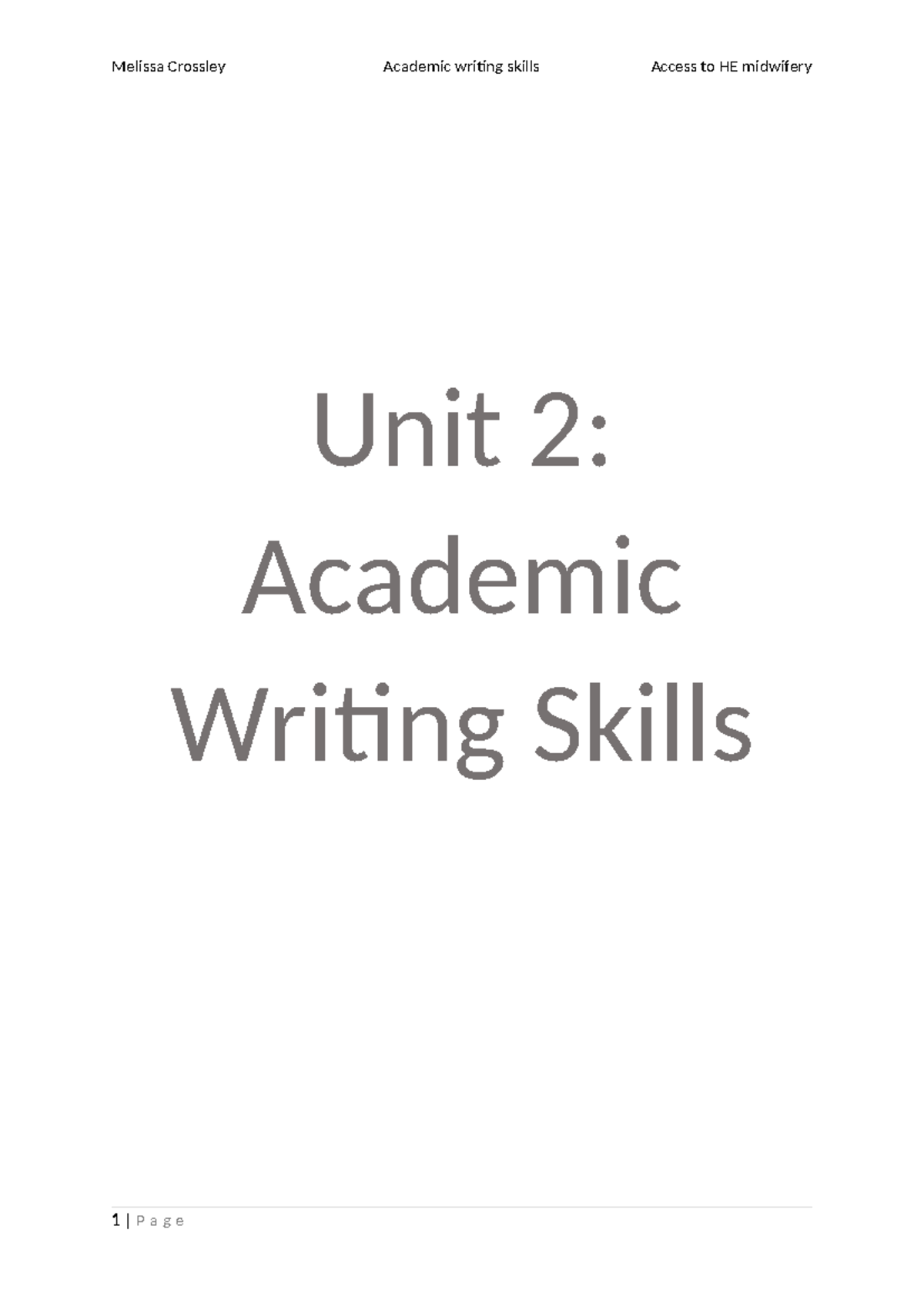 Academic Writing Skills - Unit 2: Academic Writing Skills Contents ...