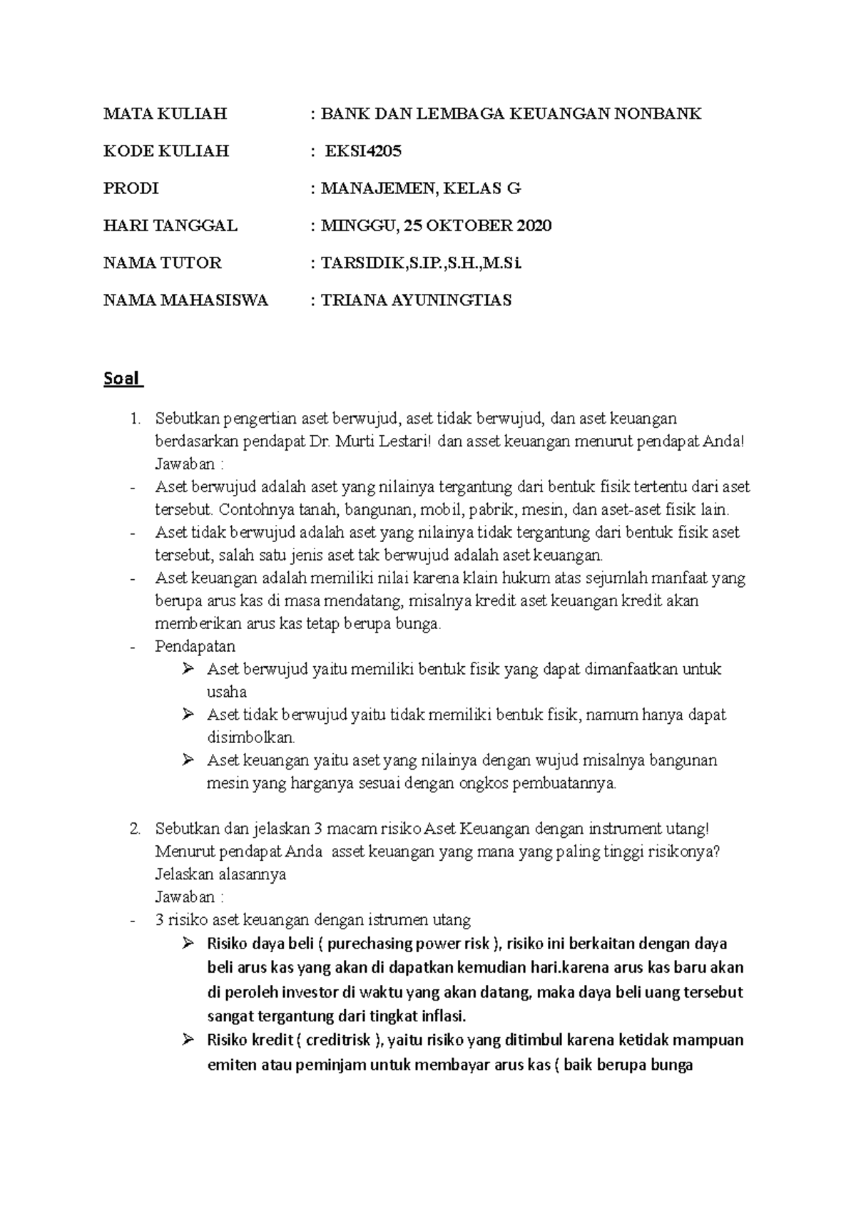 Tugas 1 bank & LKNB - Bank dan Lembaga Keuangan Lainnya - MATA KULIAH ...