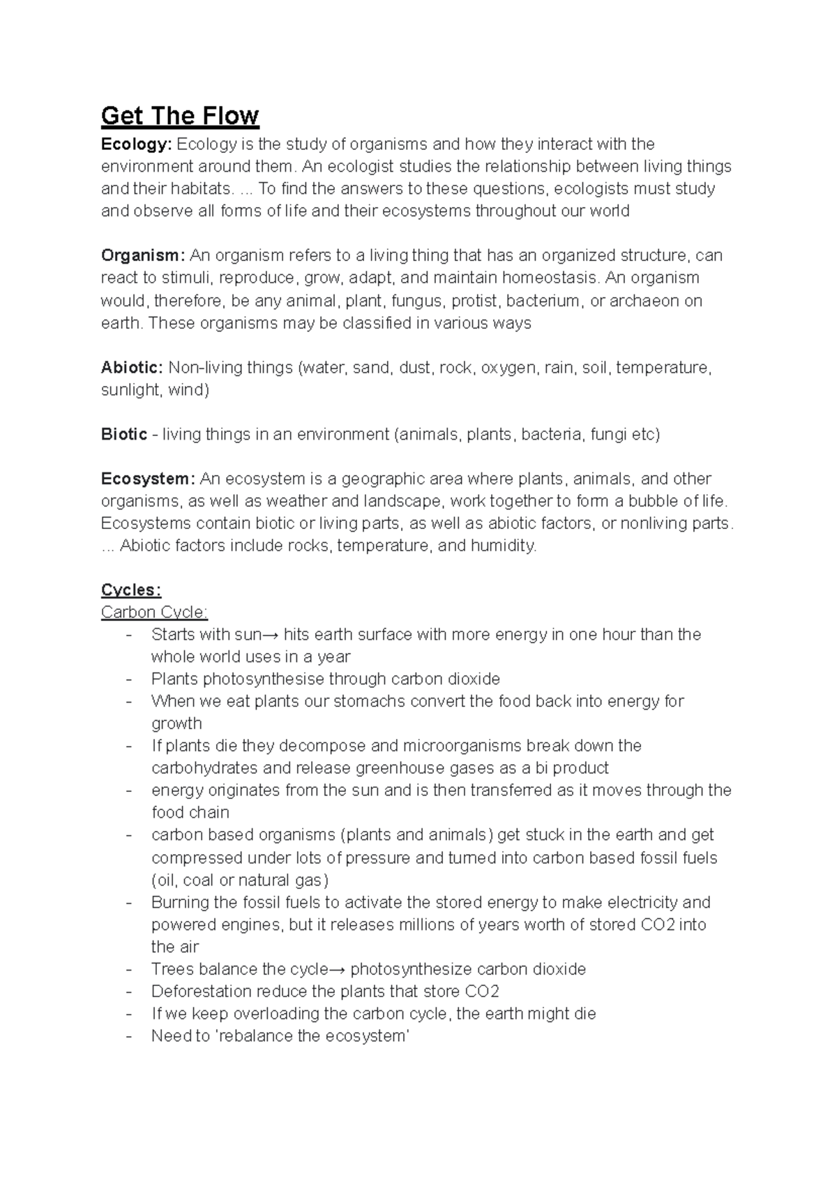 Year 9 science Notes - Get The Flow Ecology: Ecology is the study of ...