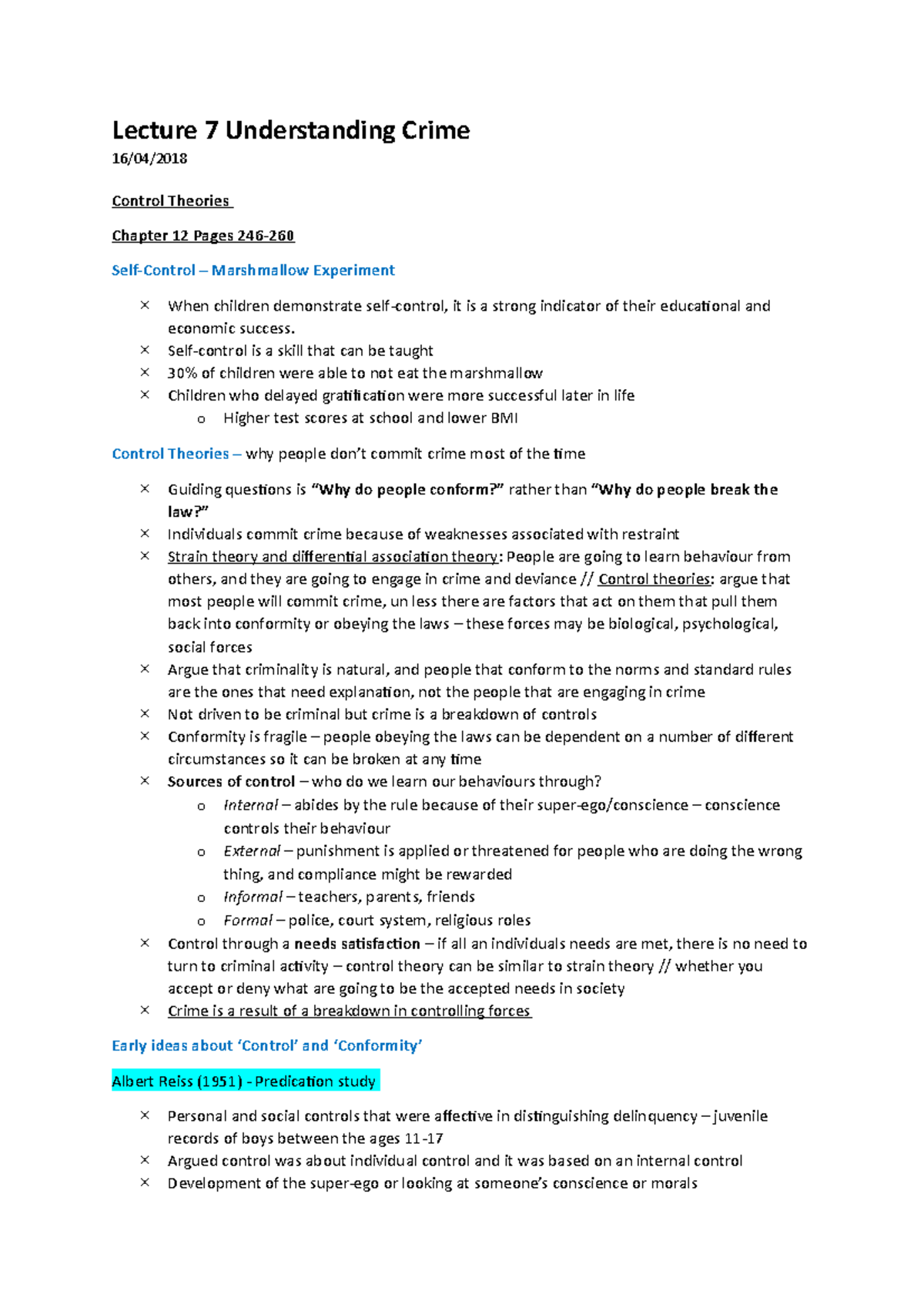 Lecture 7 - Control Theories - Lecture 7 Understanding Crime 16/04 ...