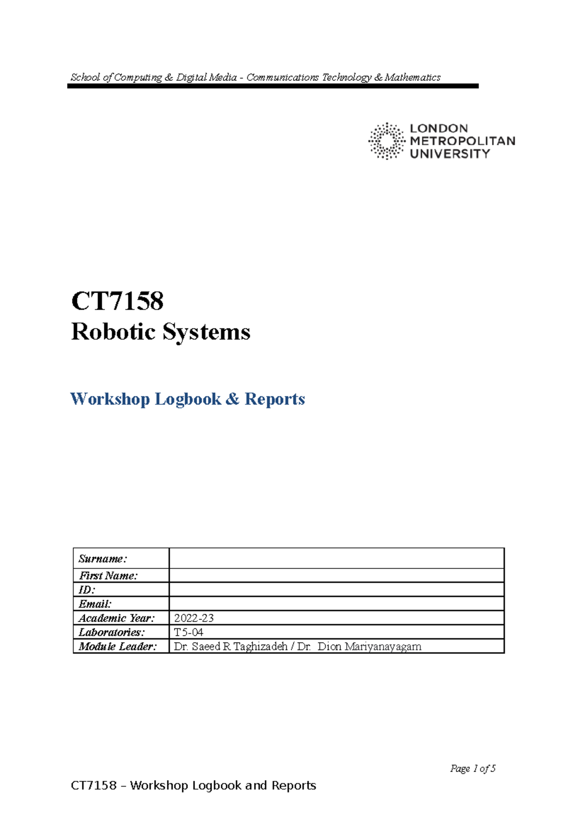 Electronic Logbook Reports Template - School of Computing & Digital ...