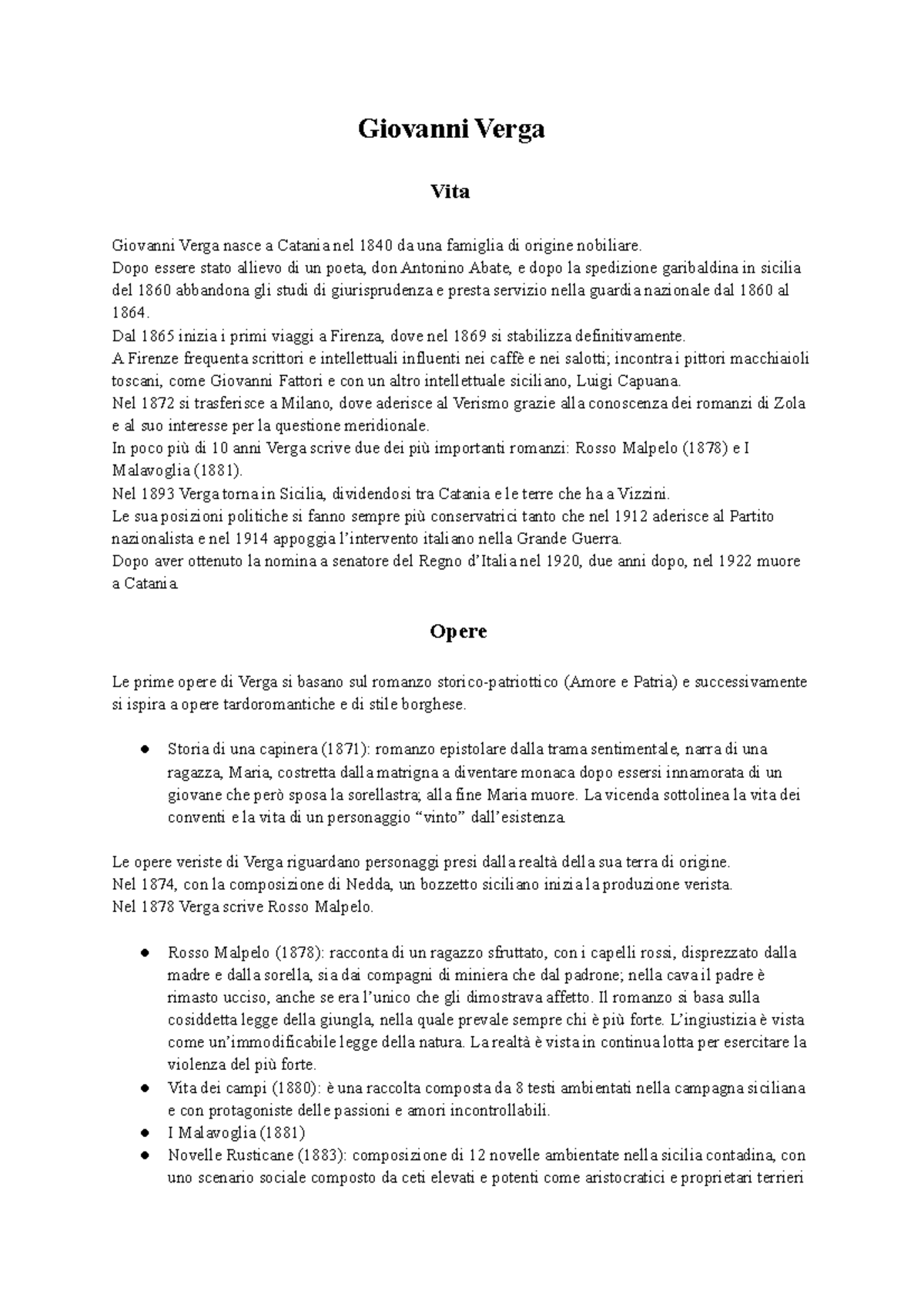 Giovanni Verga - vita, opere e temi - Giovanni Verga Vita Giovanni Verga nasce a Catania nel ...