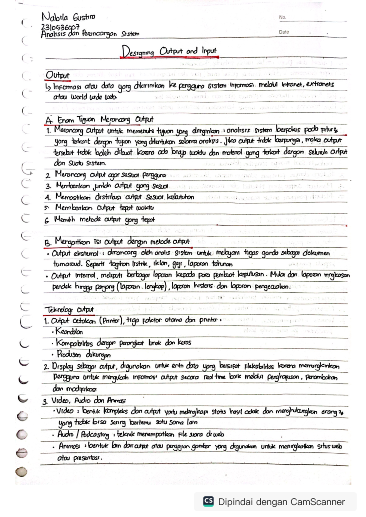 11. Ringkasan Bab 10 Desain Output dan Input - Nabila Gustira No. 2310536907 Analisis dan - Studocu