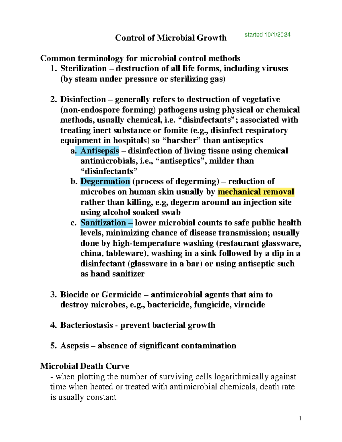 5 Microbial Control - Lecture slides - Control of Microbial Growth ...
