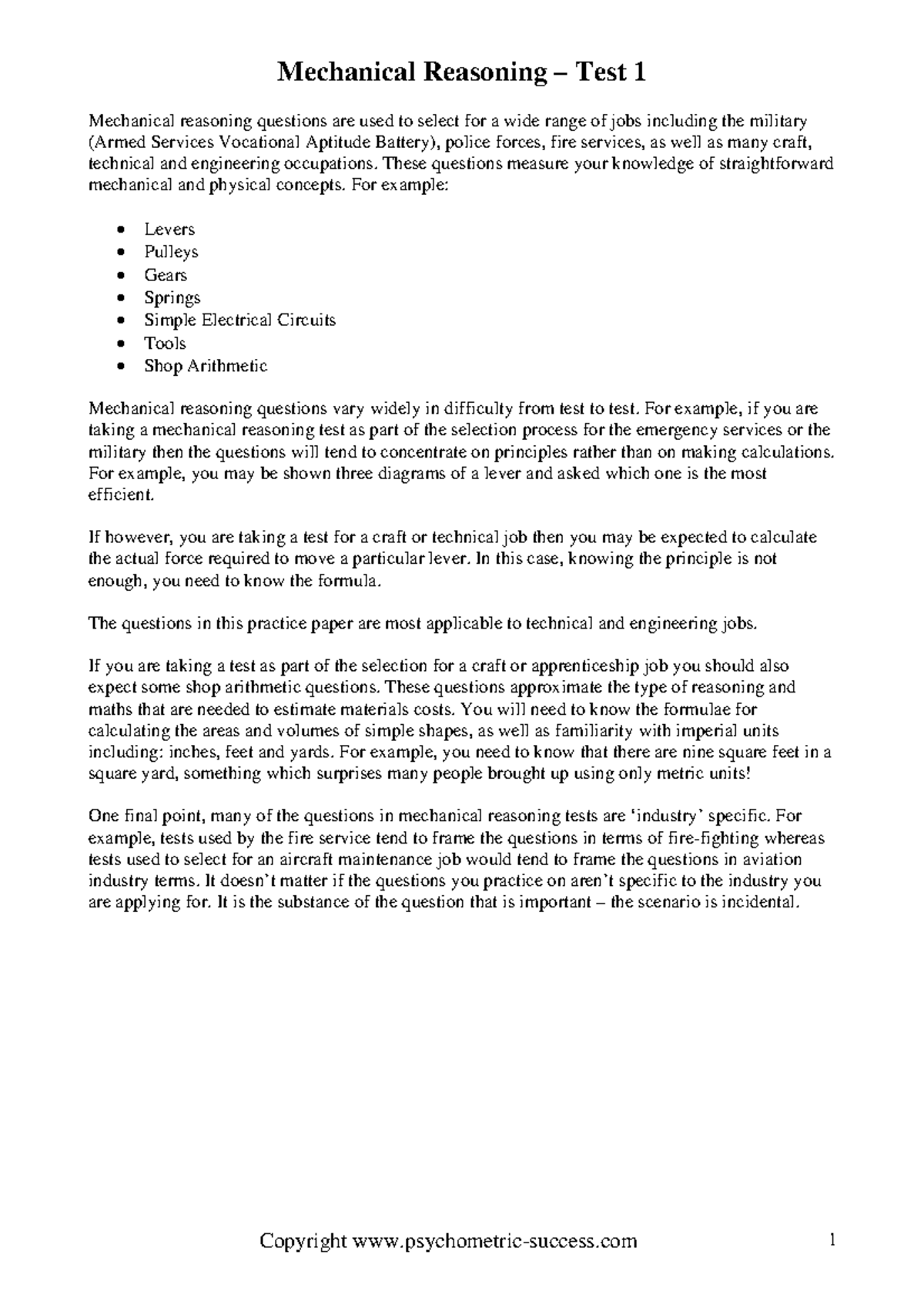 Mechanical reasoning test 1 - Mechanical reasoning questions are used ...
