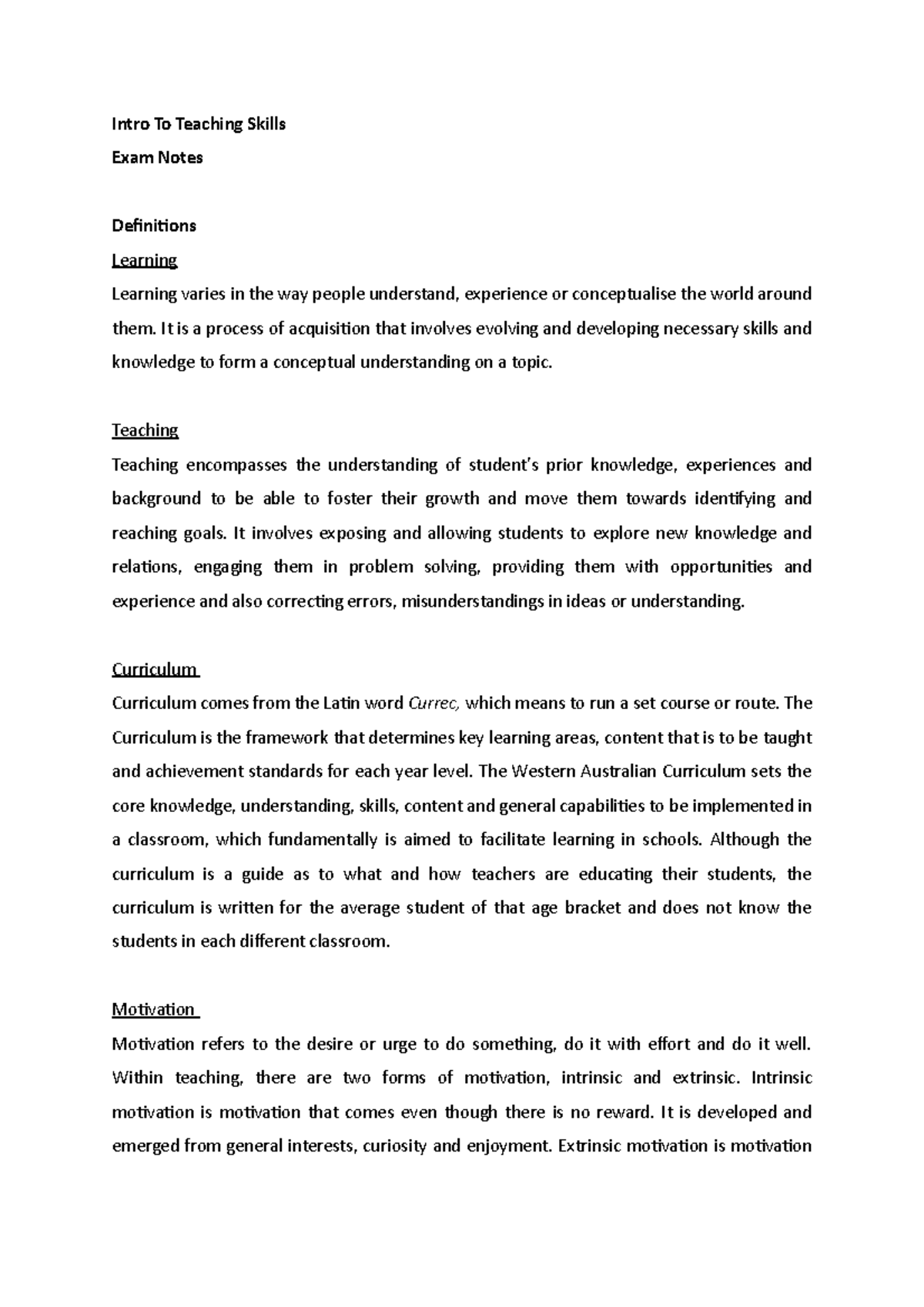Intro Exam Revision - Lecture and tutorial notes - Intro To Teaching ...