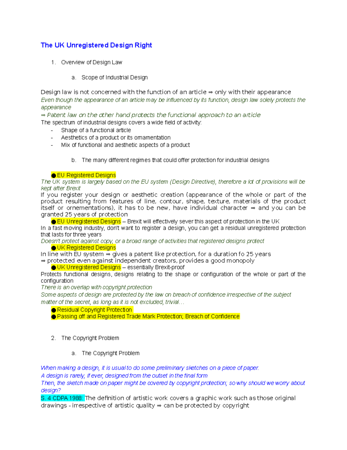 Lecture 8 IP - Revisions - The UK Unregistered Design Right Overview of ...