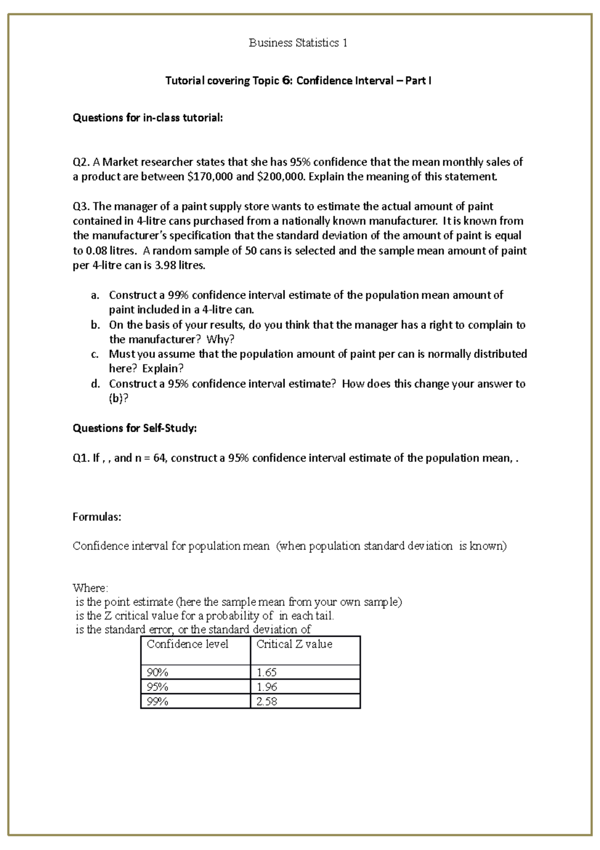 antomy of skull - Business Statistics 1 Tutorial covering Topic 6 : Confidence Interval – Part I ...
