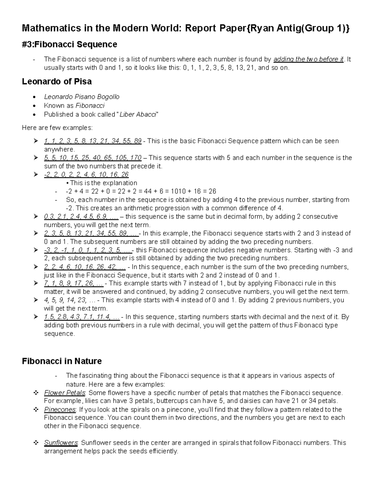 MMW - Report paper about mathematical expressions and sentence, there ...