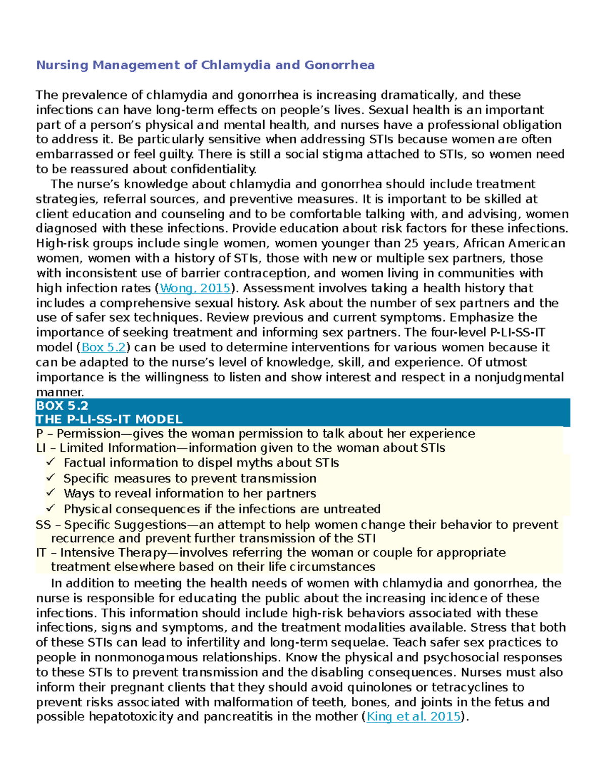 Chp 5 notes - Nursing Management of Chlamydia and Gonorrhea The ...