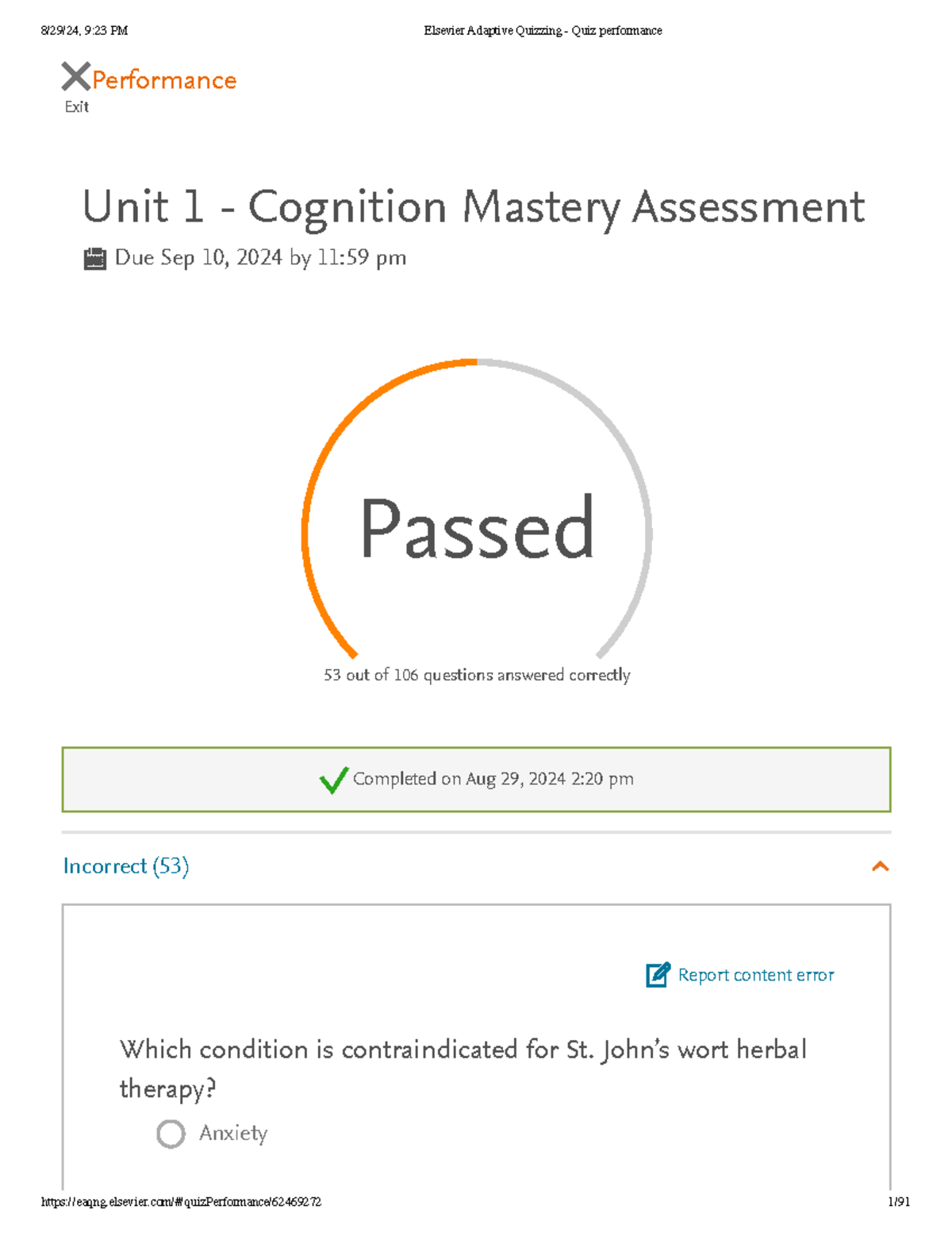 Cognitive Assessment - EAQ - Exit Performance Unit 1 - Cognition ...