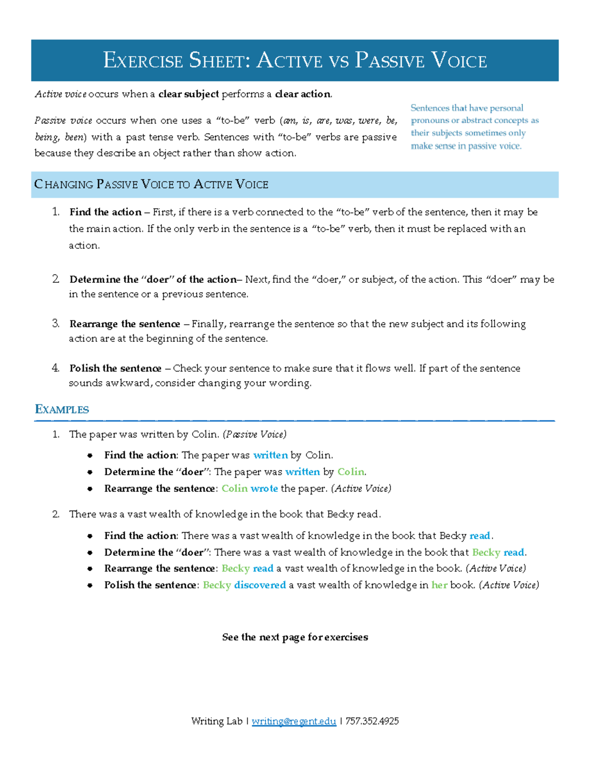 Exercise Sheet - Active vs Passive - EXERCISE SHEET: ACTIVE VS PASSIVE ...