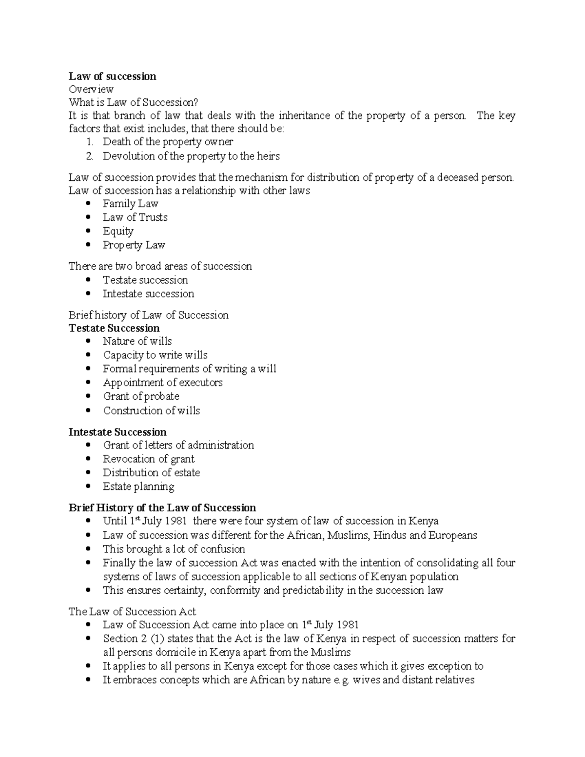 Law of succession -notes - Law of succession Overview What is Law of ...