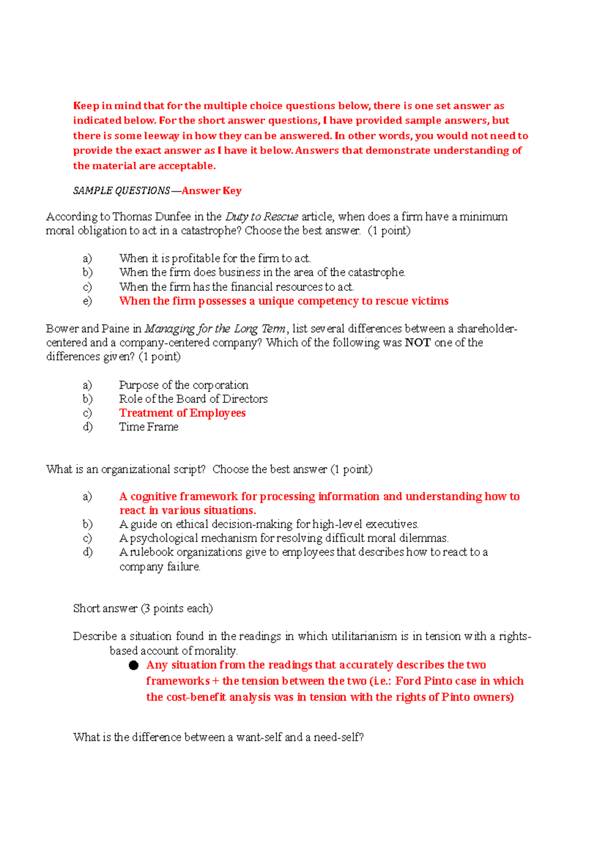 Sample questions with answers - Keep in mind that for the multiple ...