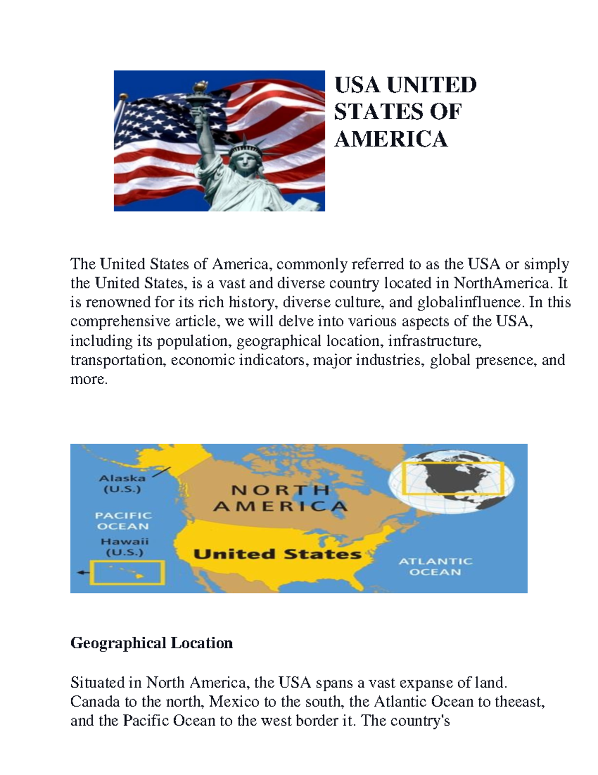 Countries - USA UNITED STATES OF AMERICA The United States of America ...