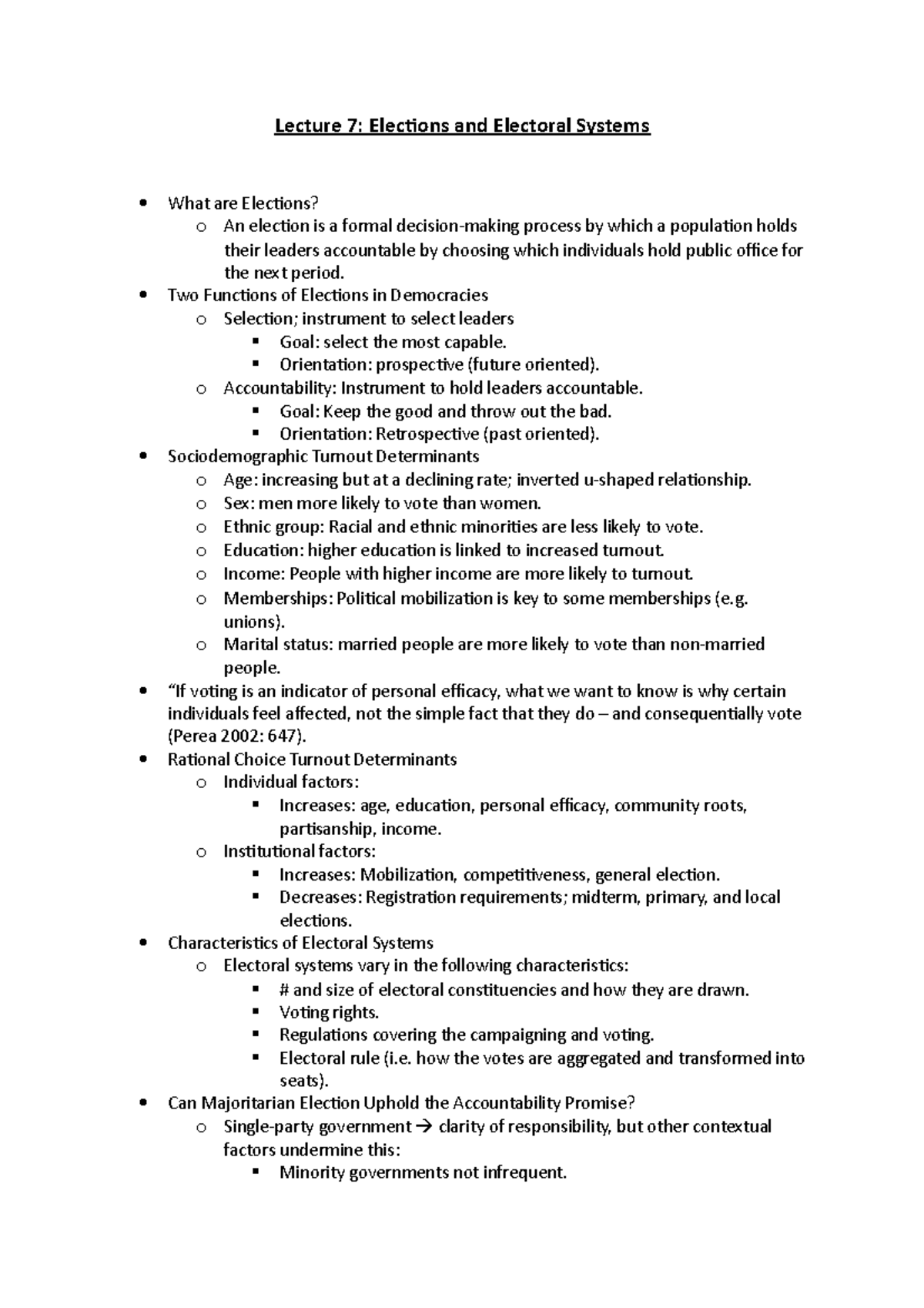 Lecture 7- Elections and Electoral Systems - Lecture 7: Elections and ...