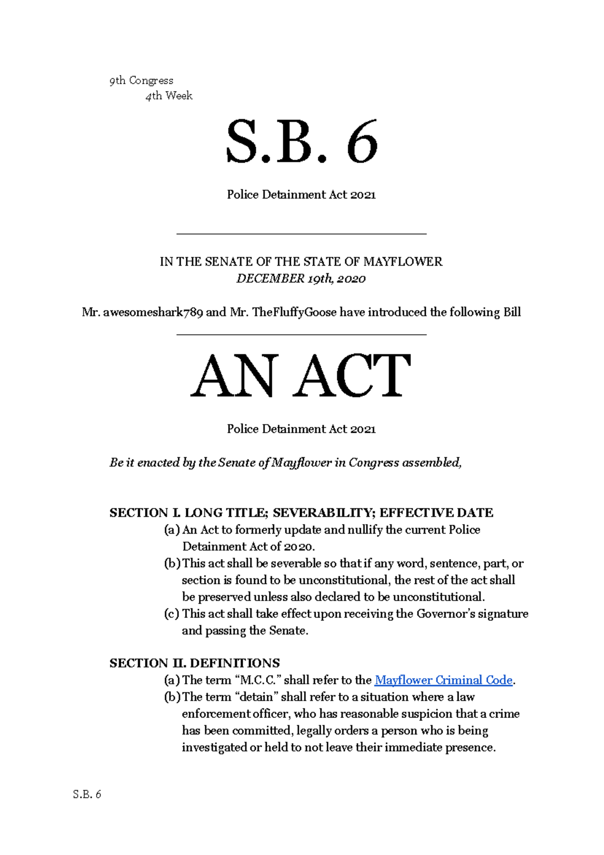 Police Detainment Act 2021 - 9 th Congress 4 th Week S. 6 Police ...