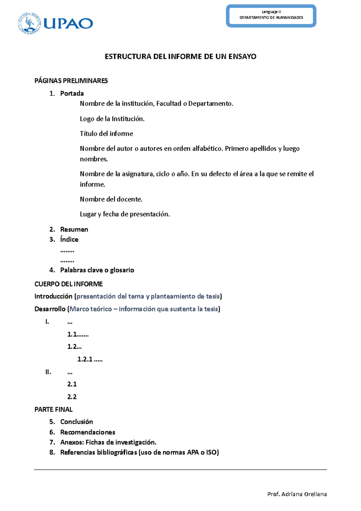 Estructura o Esqueleto DEL Ensayo - ESTRUCTURA DEL INFORME DE UN ENSAYO ...