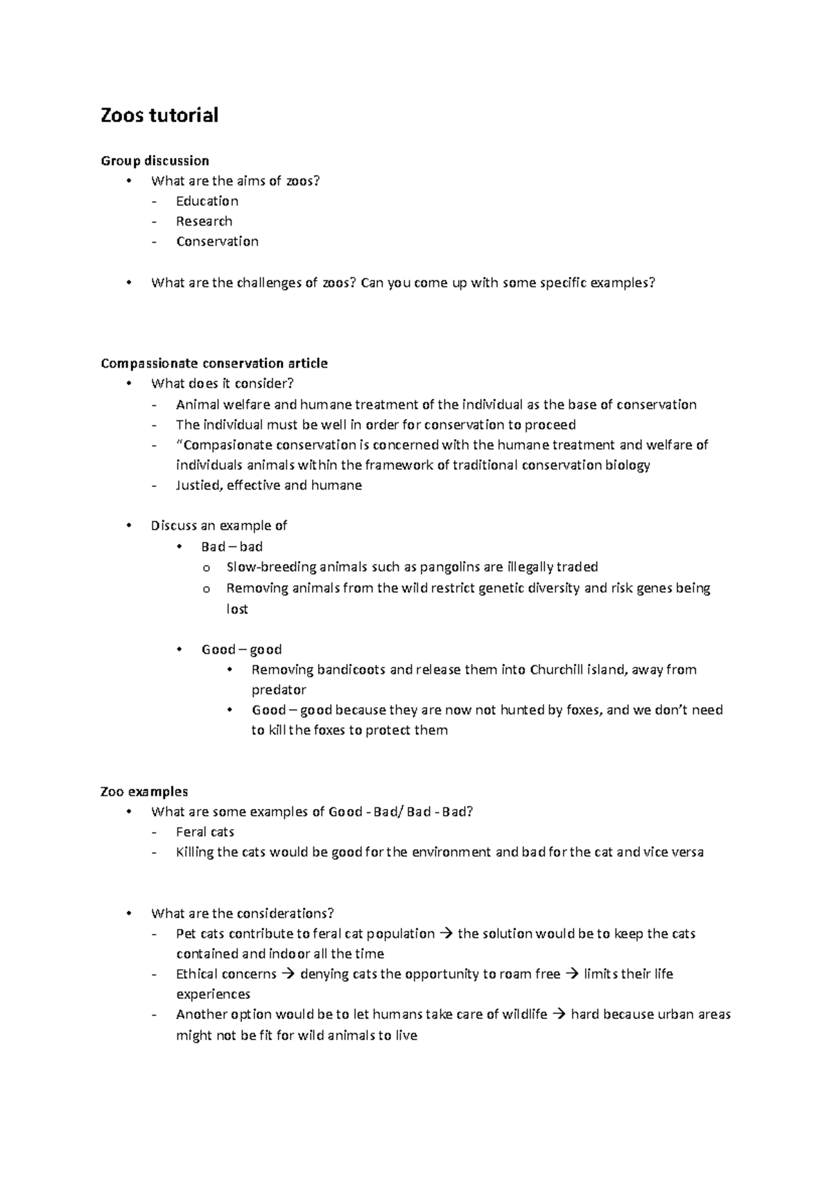 Zoos tutorial Word document - ANSC20004 - Unimelb - Studocu