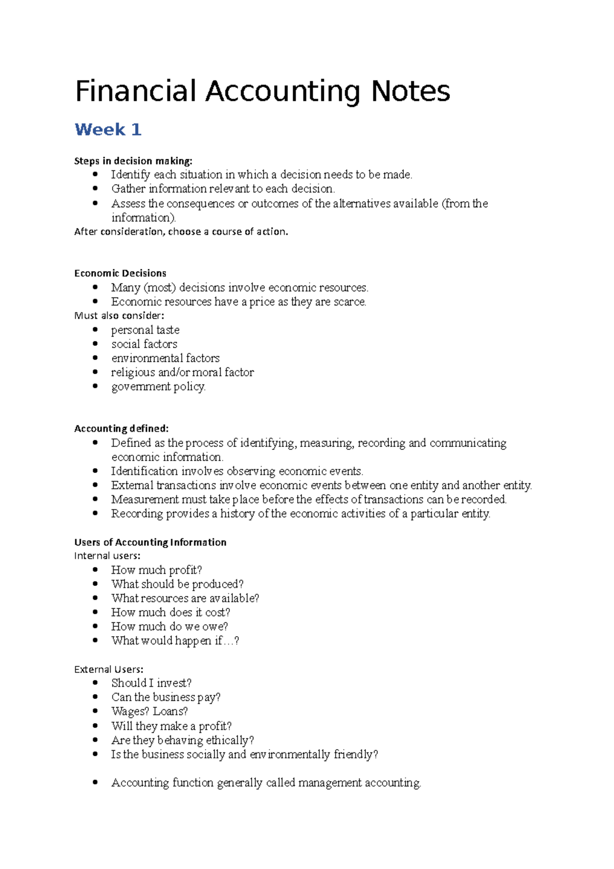 Financial Accounting wk 1-2 - Financial Accounting Notes Week 1 Steps ...