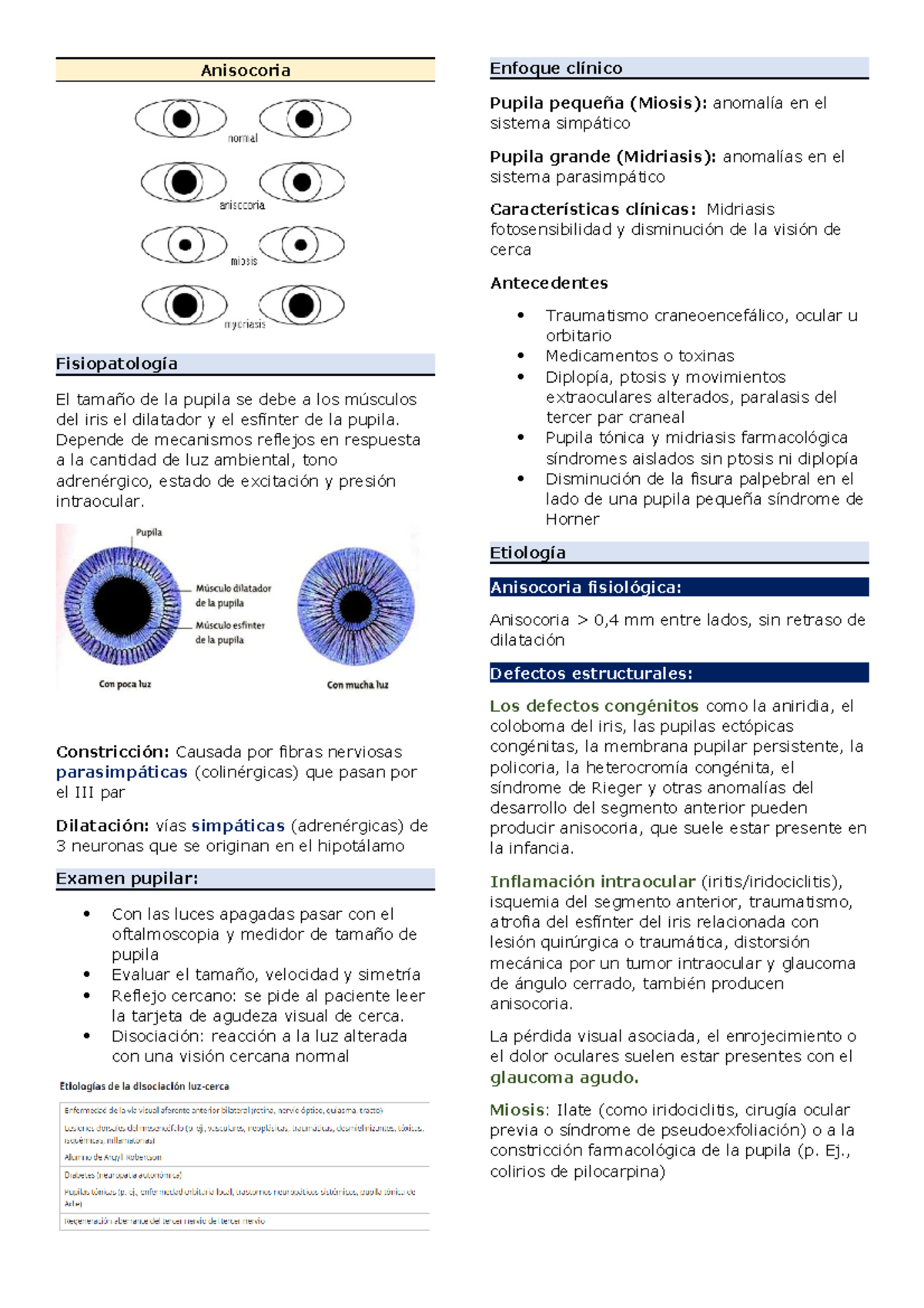 Anisocoria - basico - Anisocoria Fisiopatología El tamaño de la pupila ...