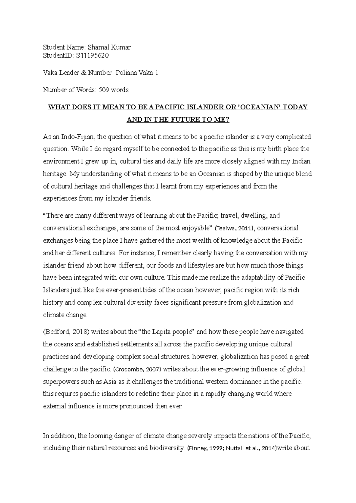 UU204 Reflection 1 S11195620 - Student Name: Shamal Kumar StudentID: S ...